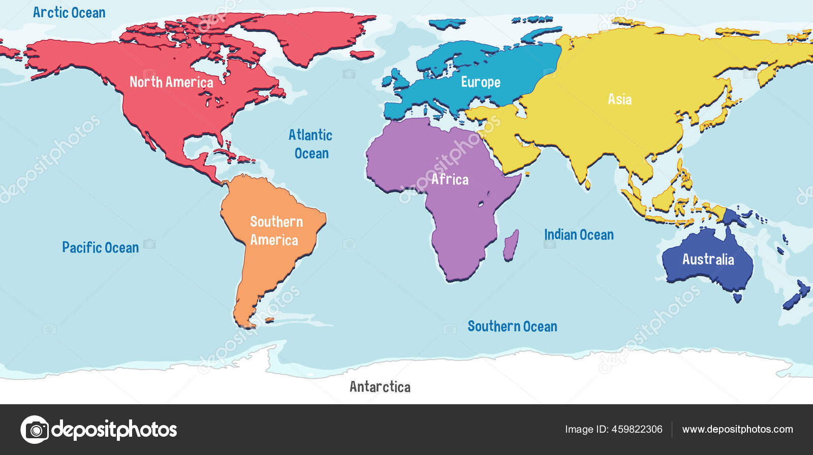 Carte Monde Avec Les Noms Des Continents Des Océans Illustration image ...