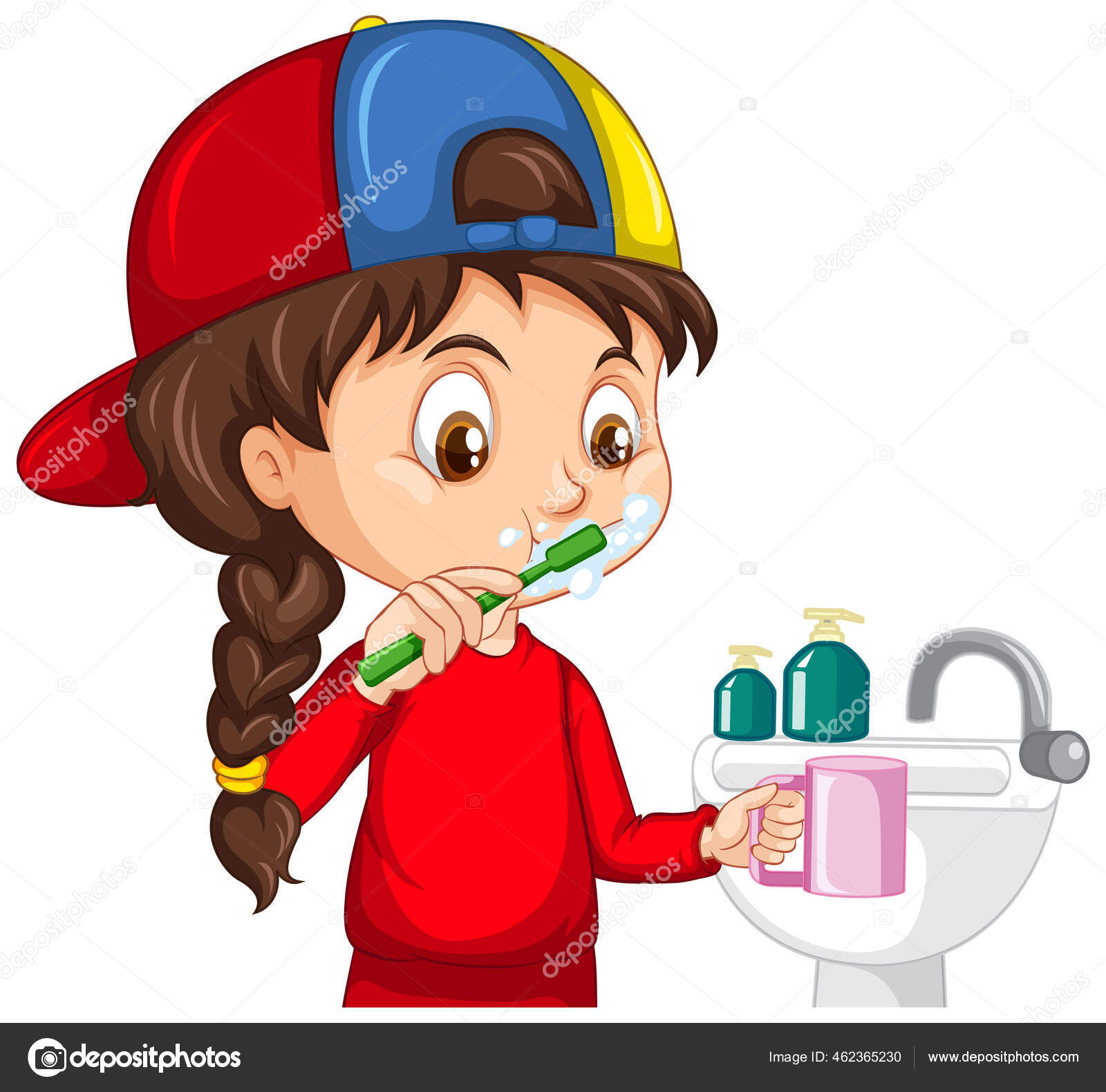 Niña De Dibujos Animados Cepillándose Los Dientes Día Nacional Del