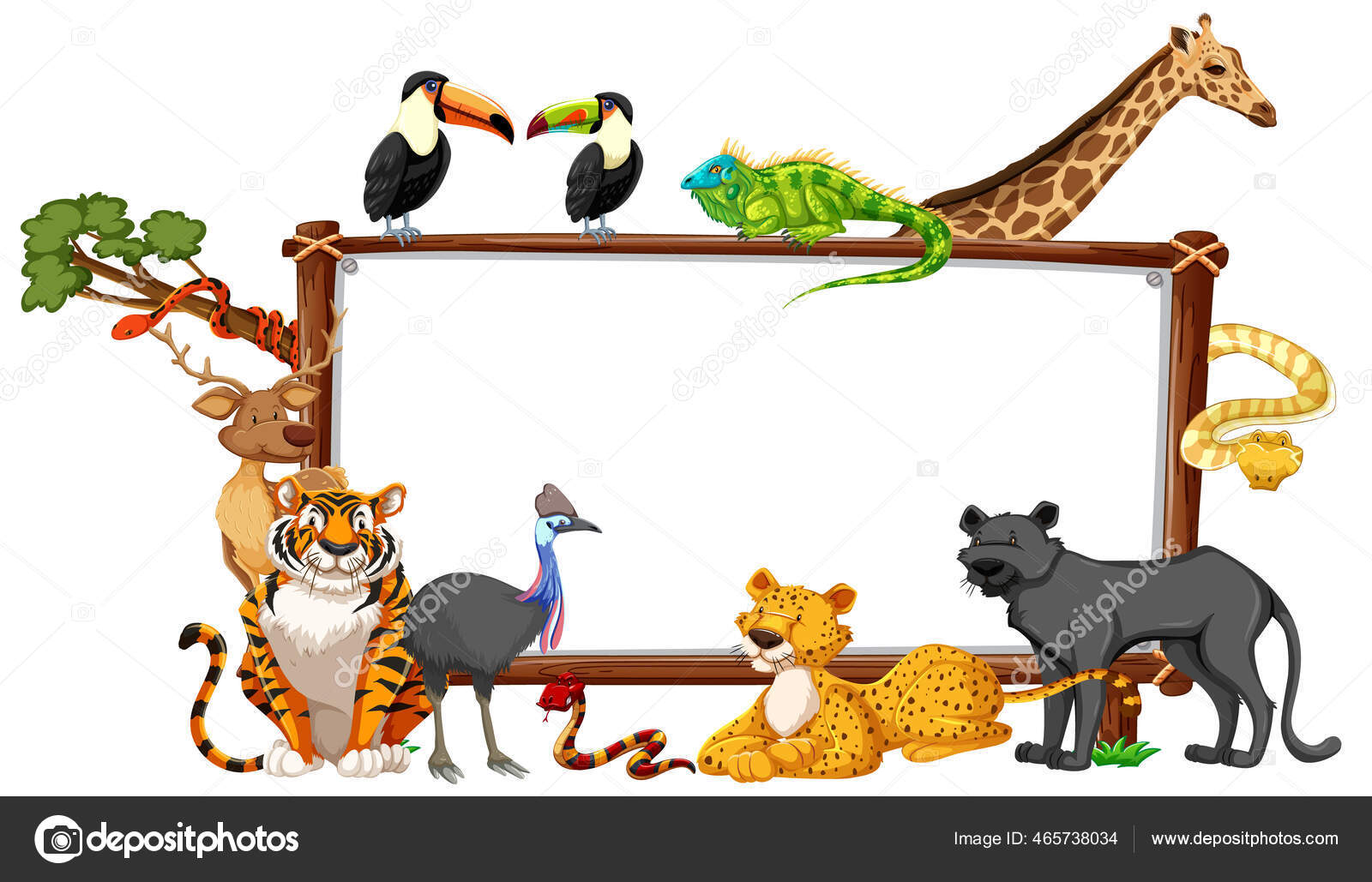 Banner Vacío Con Animales Salvajes Sobre Fondo Blanco Ilustración ...