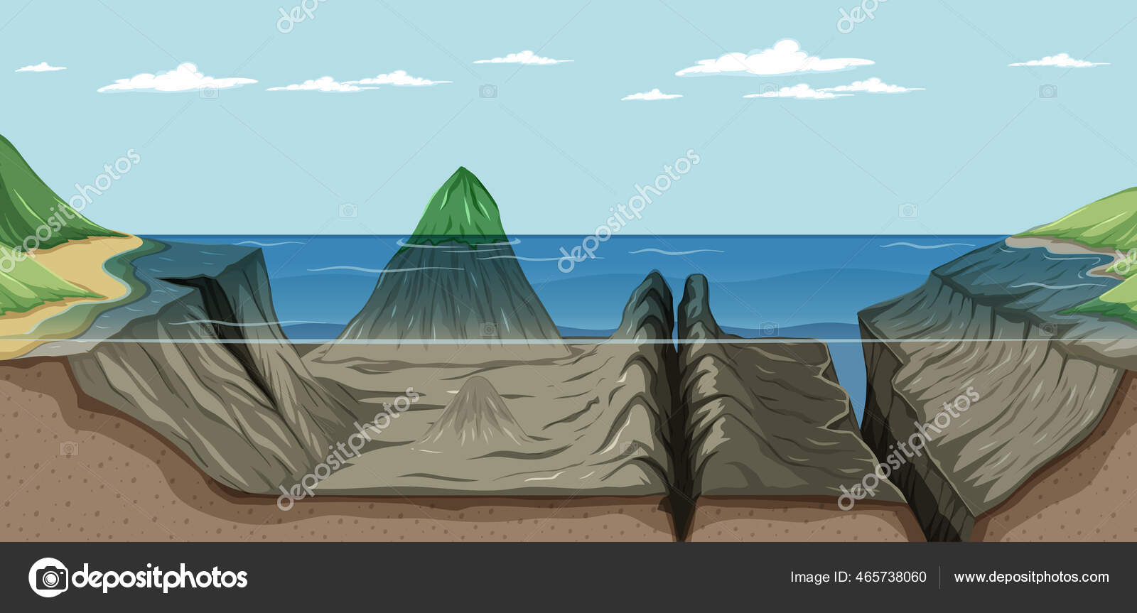 Mariana Trench Undersea Landscape Illustration Stock Vector by ...