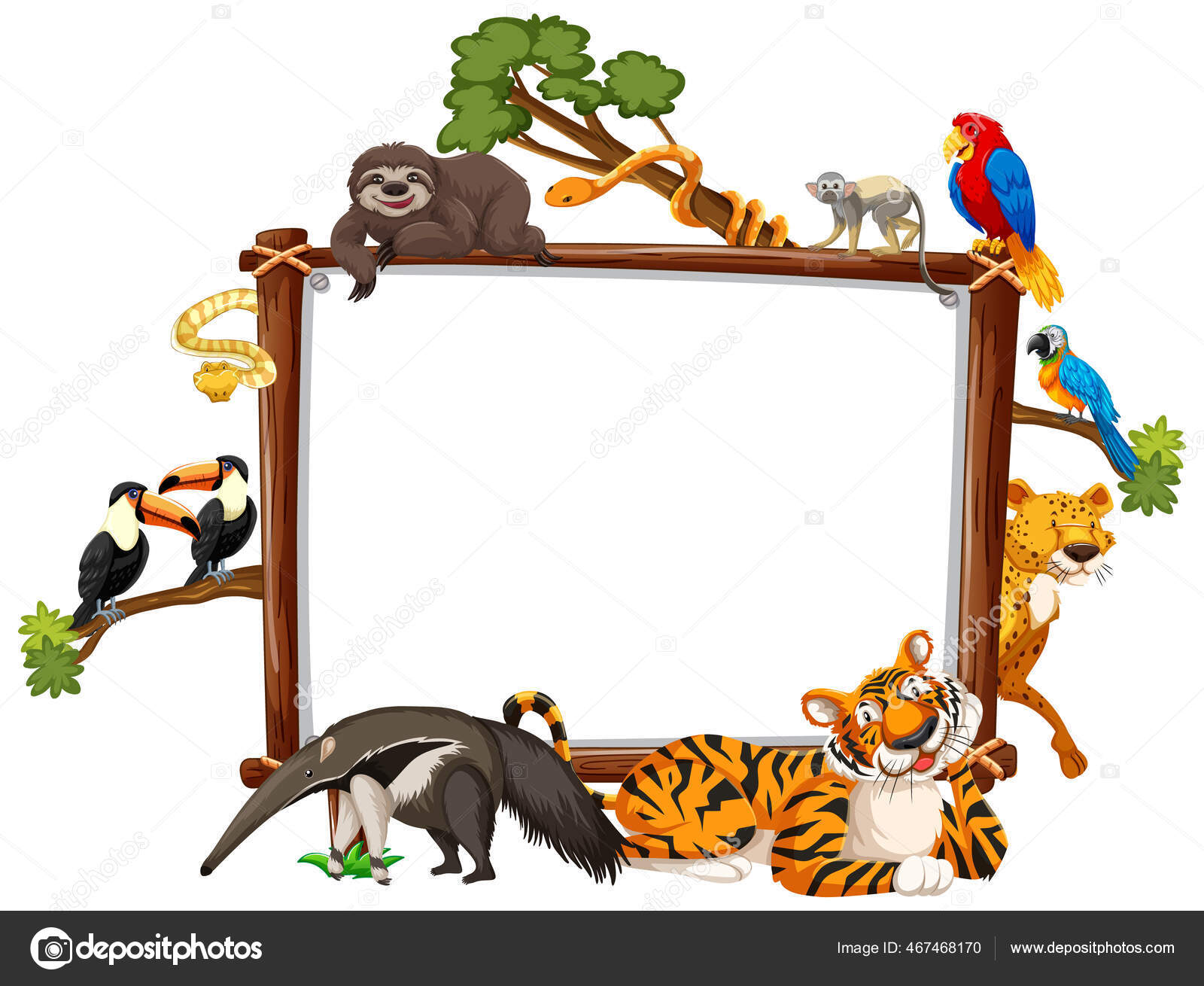 Banner Vacío Con Animales Salvajes Sobre Fondo Blanco Ilustración ...