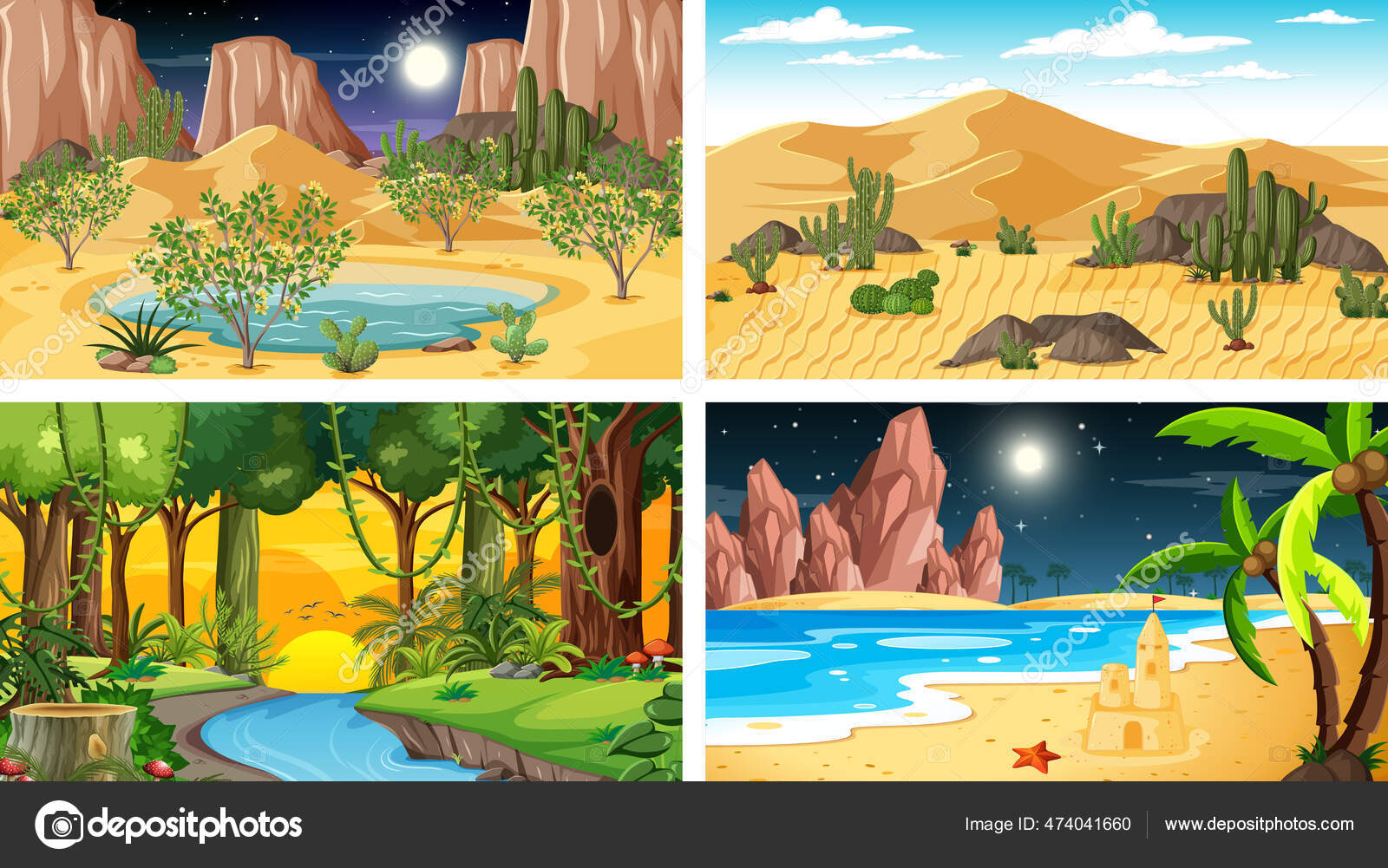 Four Different Nature Horizontal Scenes Illustration Stock Vector Image ...
