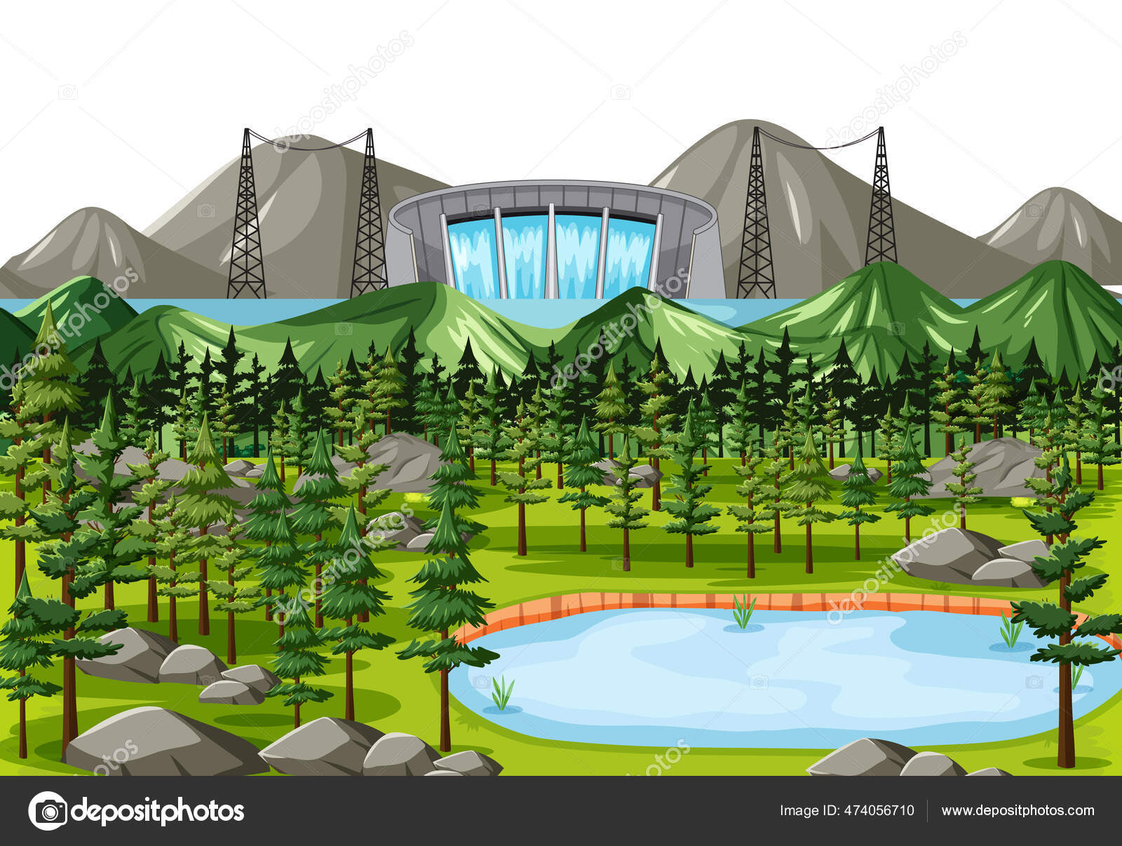 Scene Water Dam Background Illustration Stock Vector Image by ...
