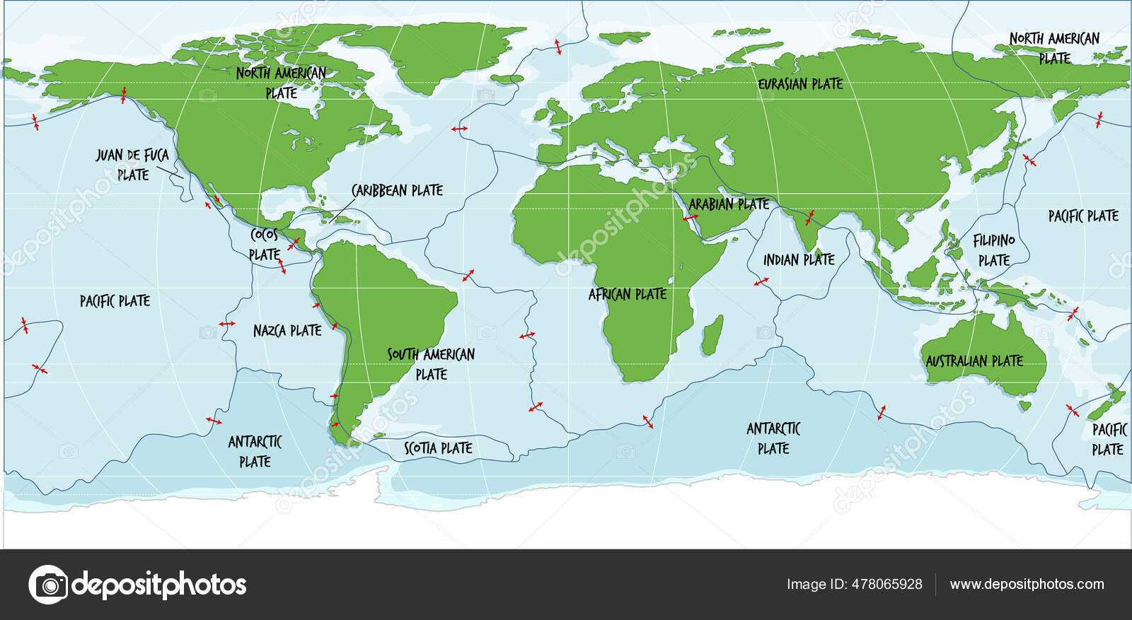 World Map Showing Tectonic Plates Boundaries Illustration Stock Vector ...