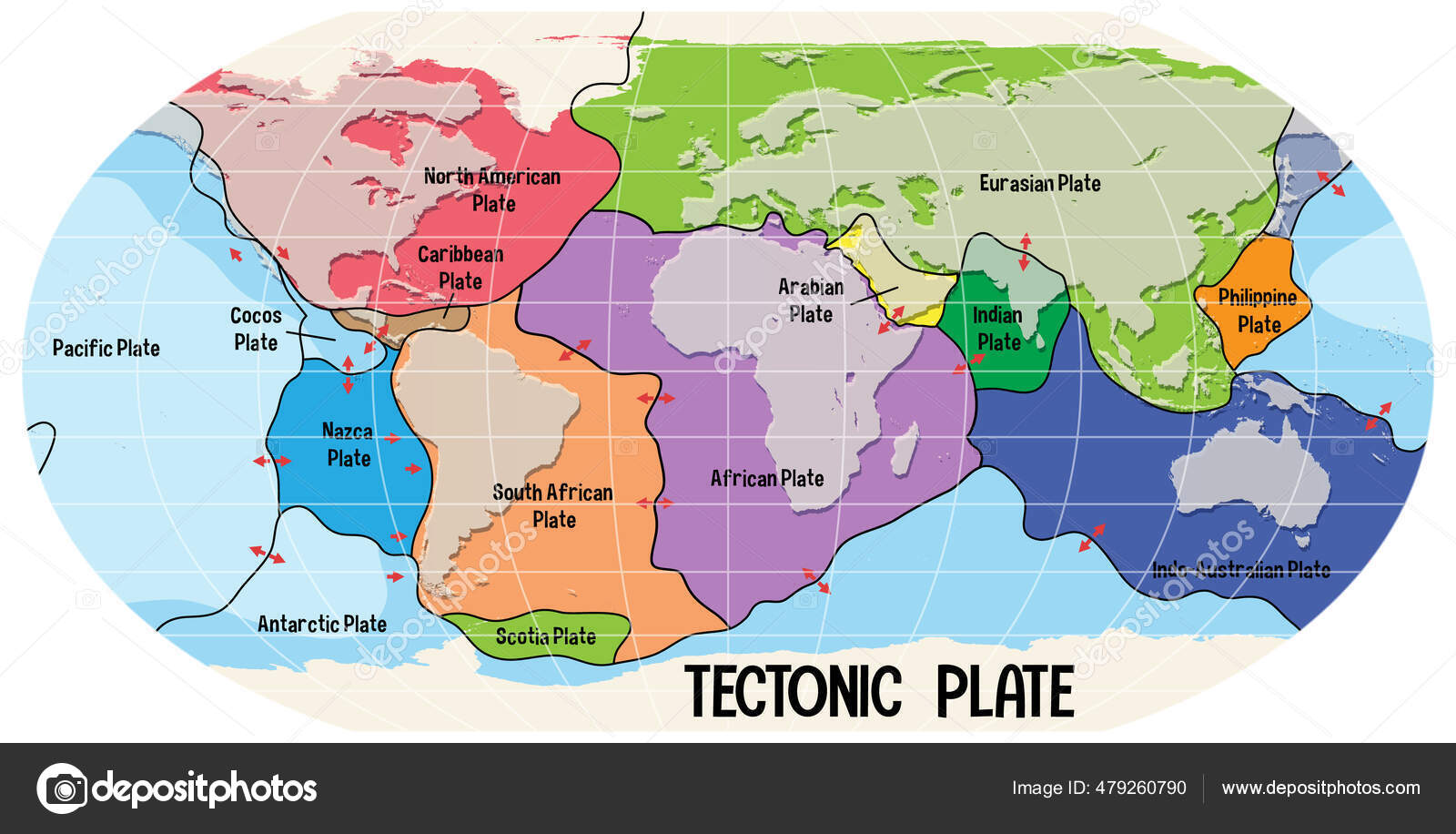Mapa Del Mundo Mostrando Placas Tectónicas Ilustración Límites Vector ...