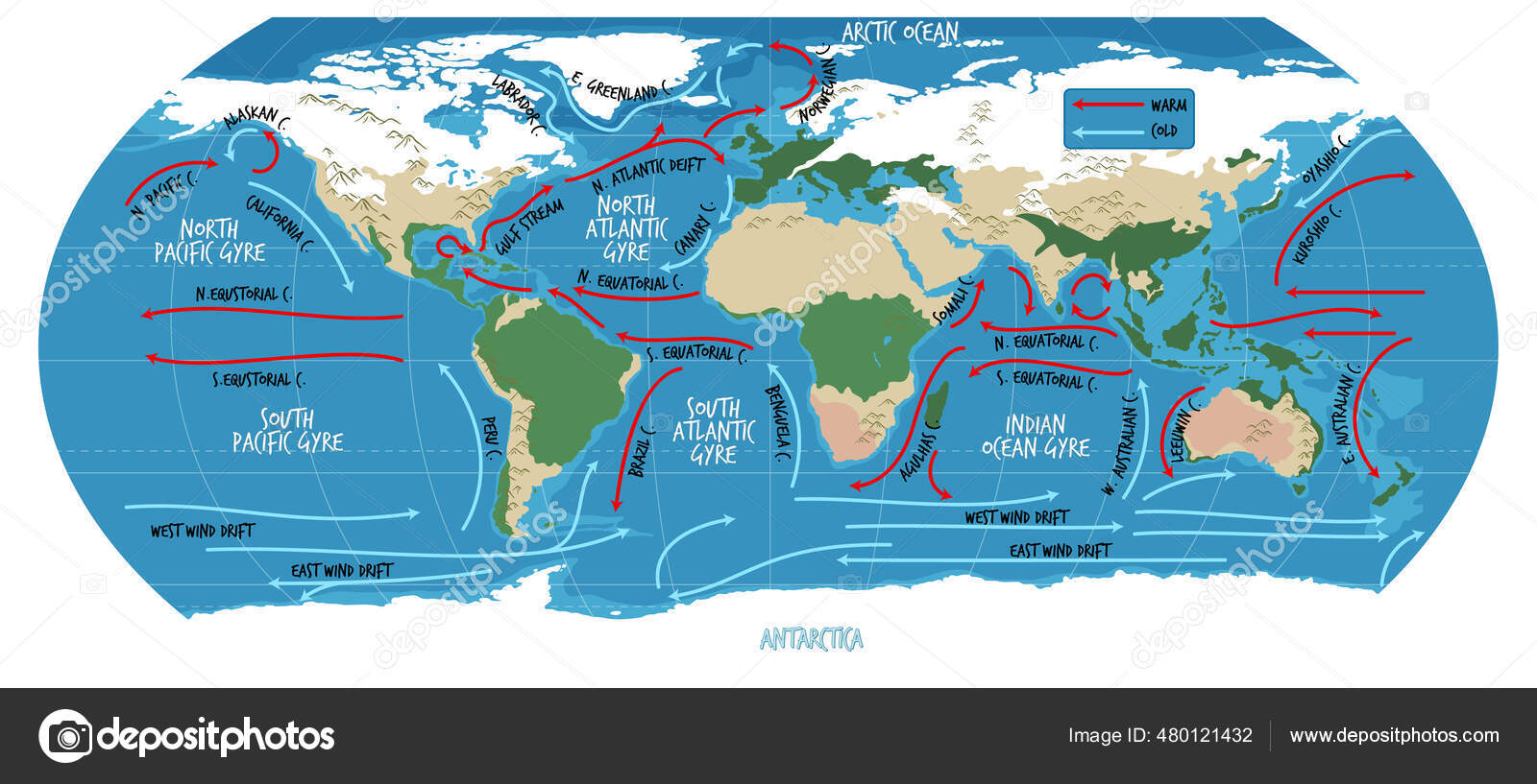 Image vectorielle L'océan Carte Monde Actuelle Avec Des Noms ...