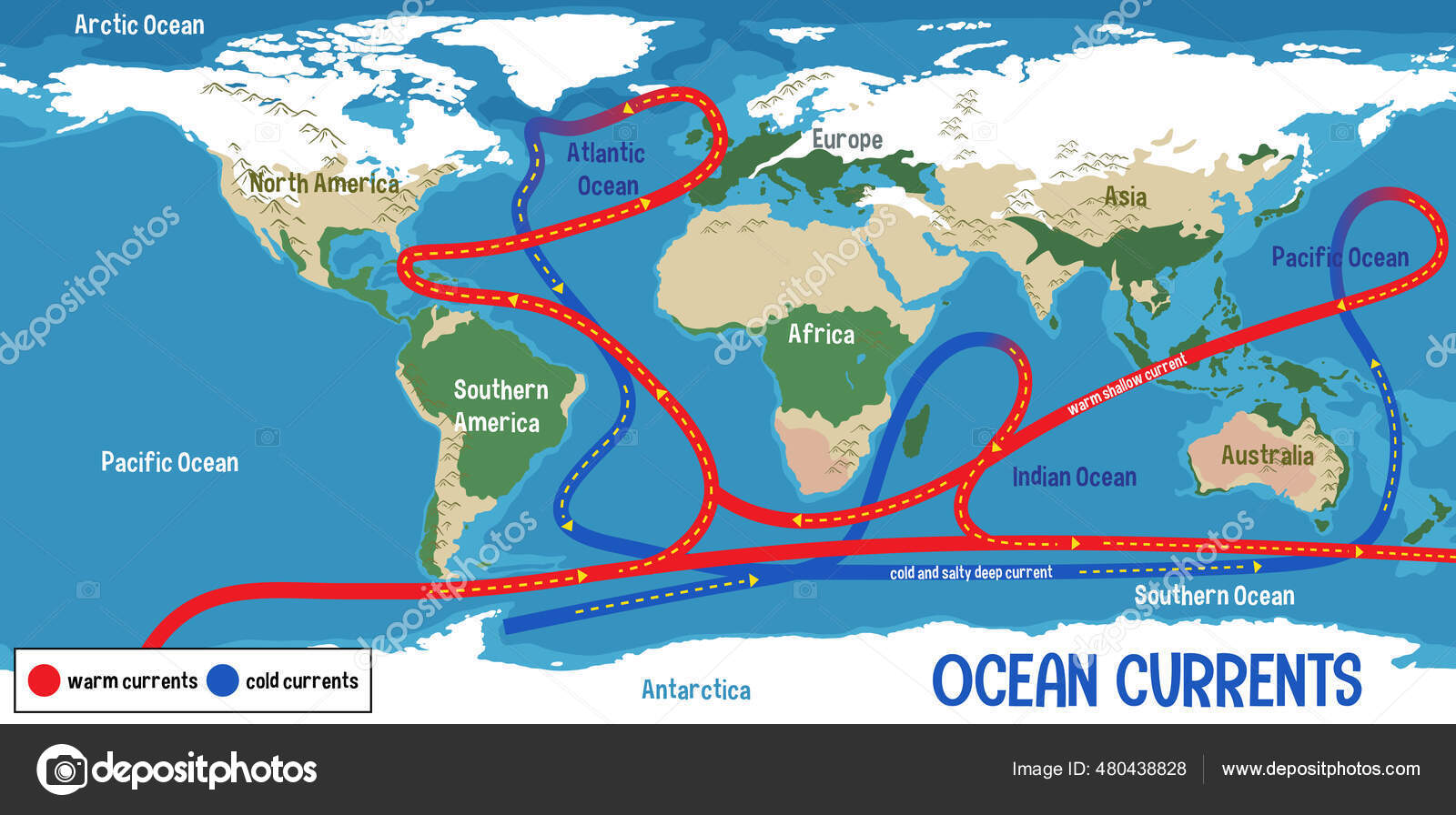 Ocean Currents World Map Background Illustration Stock Vector by ...