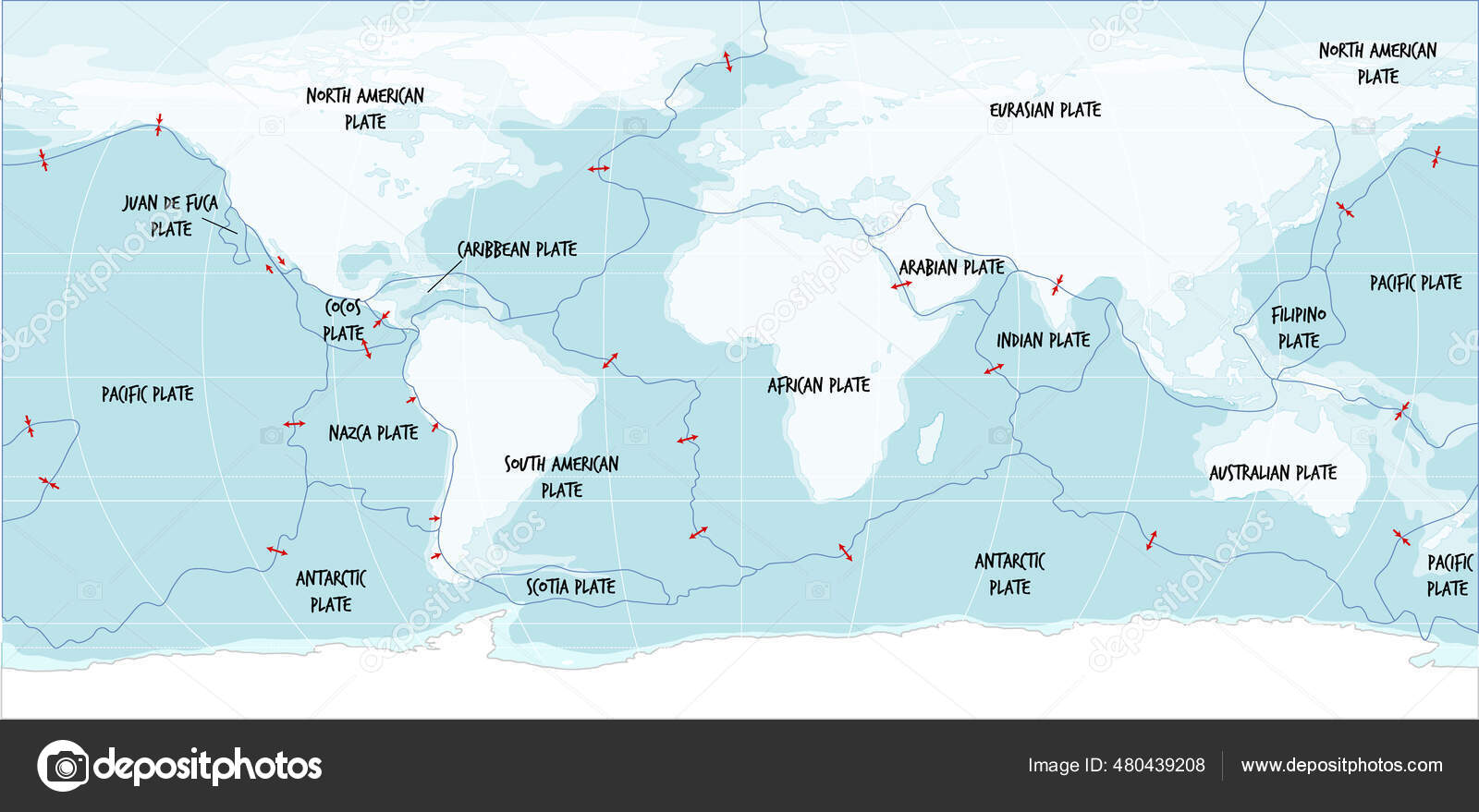 Mapa Del Mundo Mostrando Placas Tectónicas Ilustración Límites Vector ...