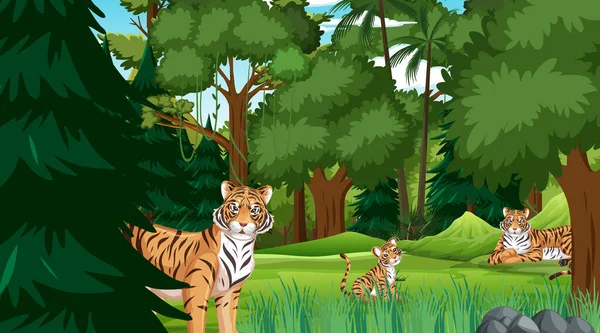 Forest Rainforest Scene Tiger Family Illustration Stock Vector by ©blueringmedia 483123112