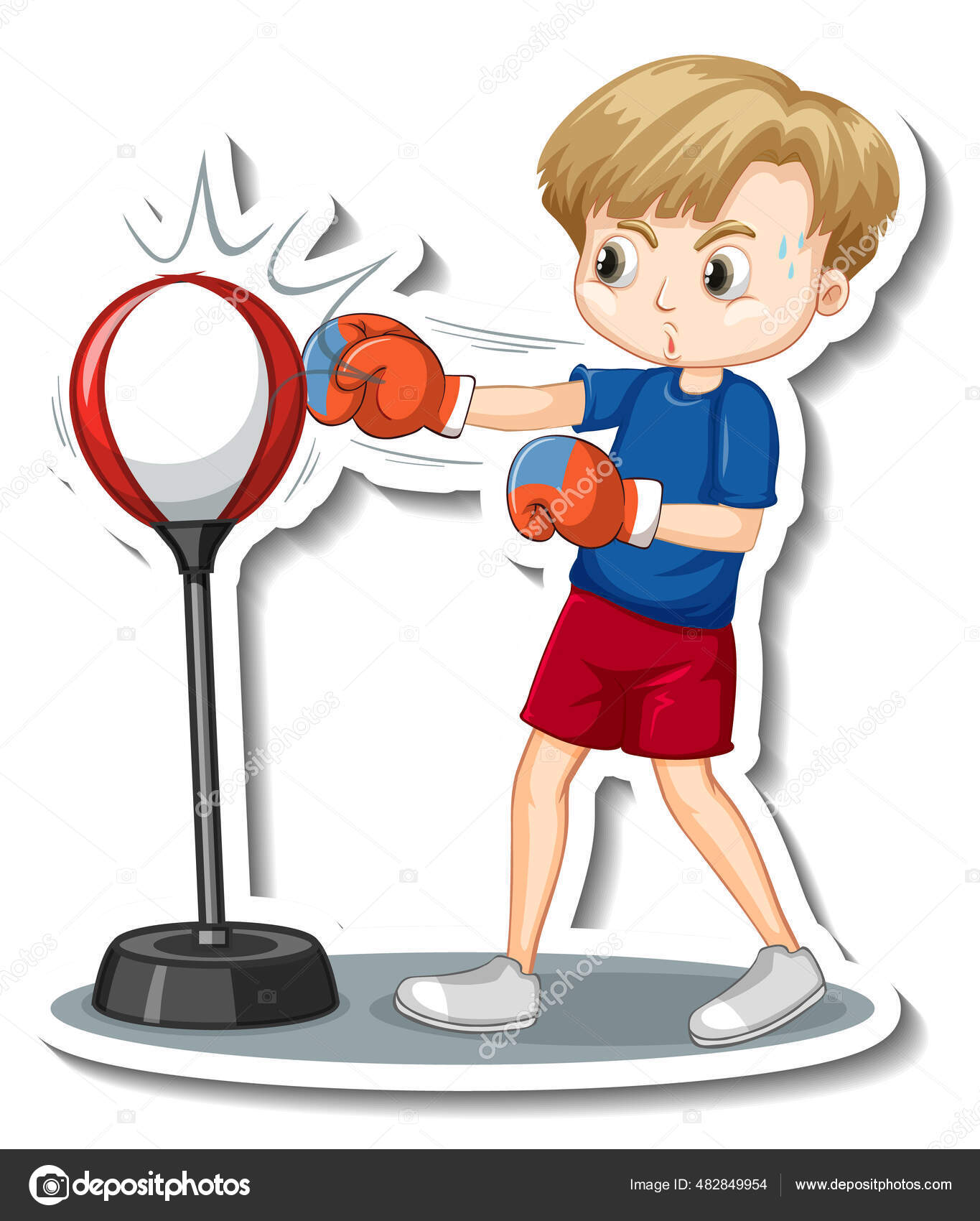 Sticker Design Boy Punching Bag Cartoon Character Illustration Stock ...