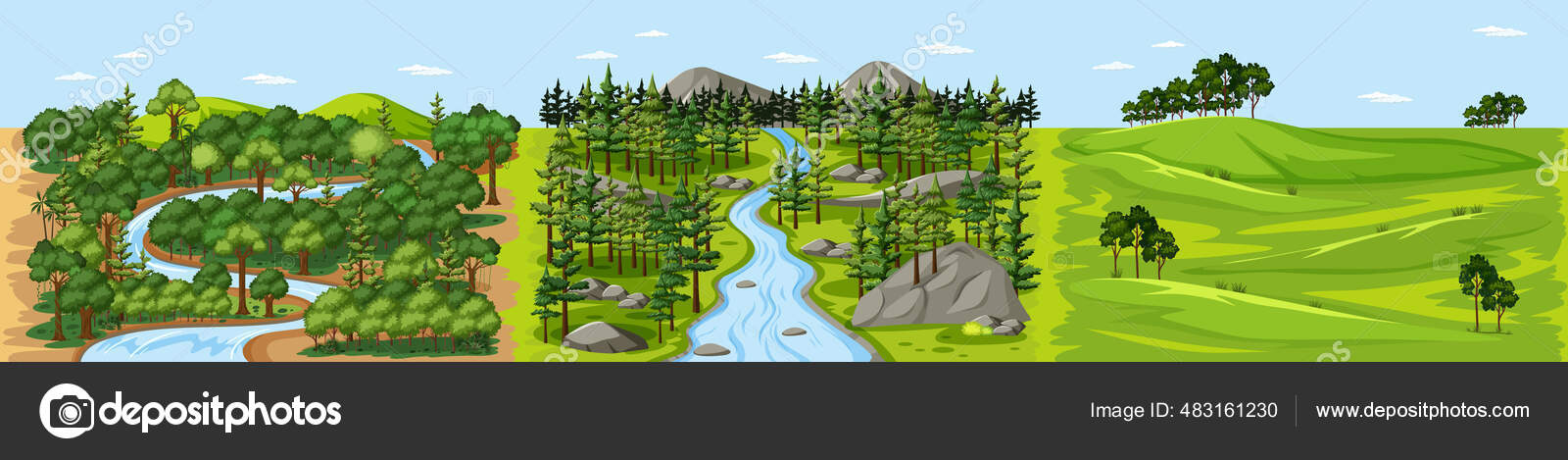 Stream Forest Nature Landscape Scene Illustration Stock Vector by ...