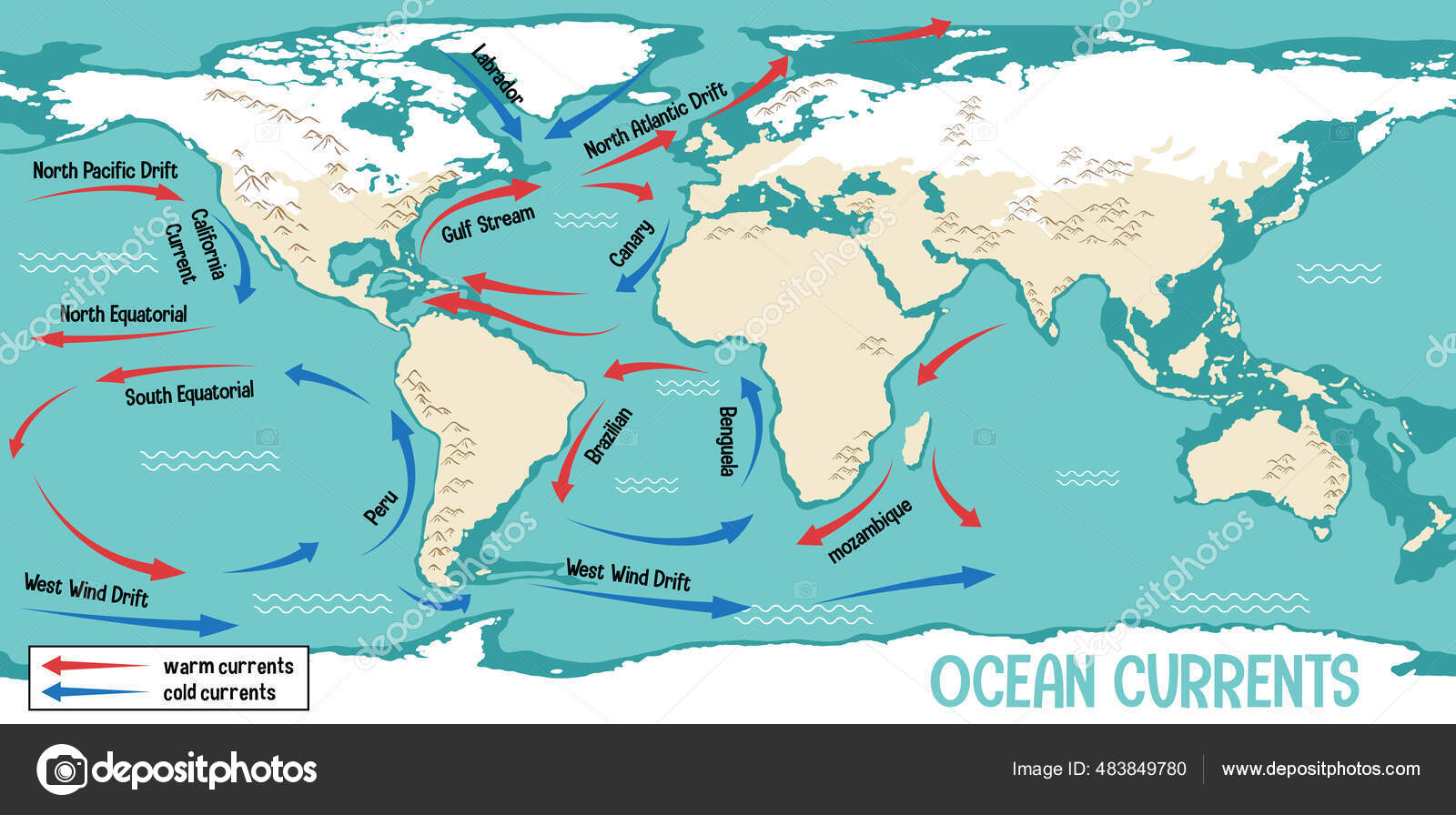 Ocean Currents World Map Background Illustration Stock Vector Image by ...