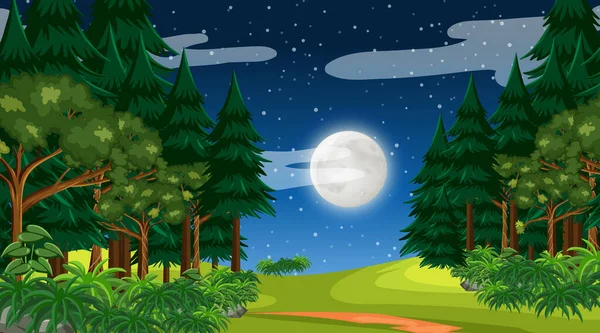 Night Forest Scene Background Illustration Stock Vector by ...