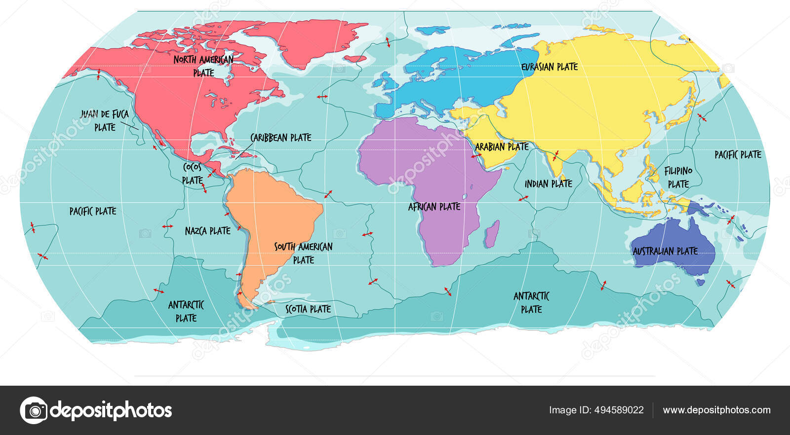 World Map Showing Tectonic Plates Boundaries Illustration Stock Vector ...
