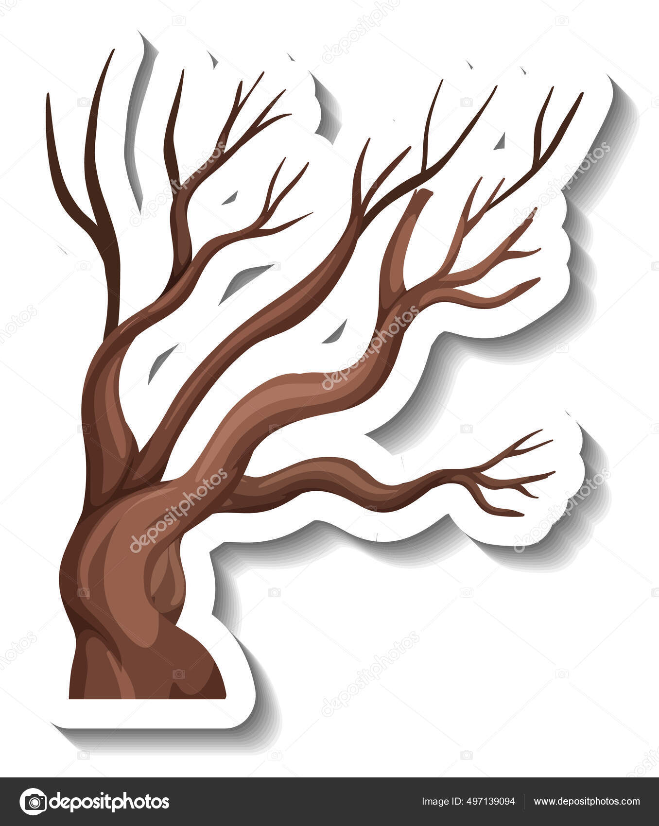 Pegatina Dibujos Animados Árbol Seco Aislado Sobre Fondo Blanco ...