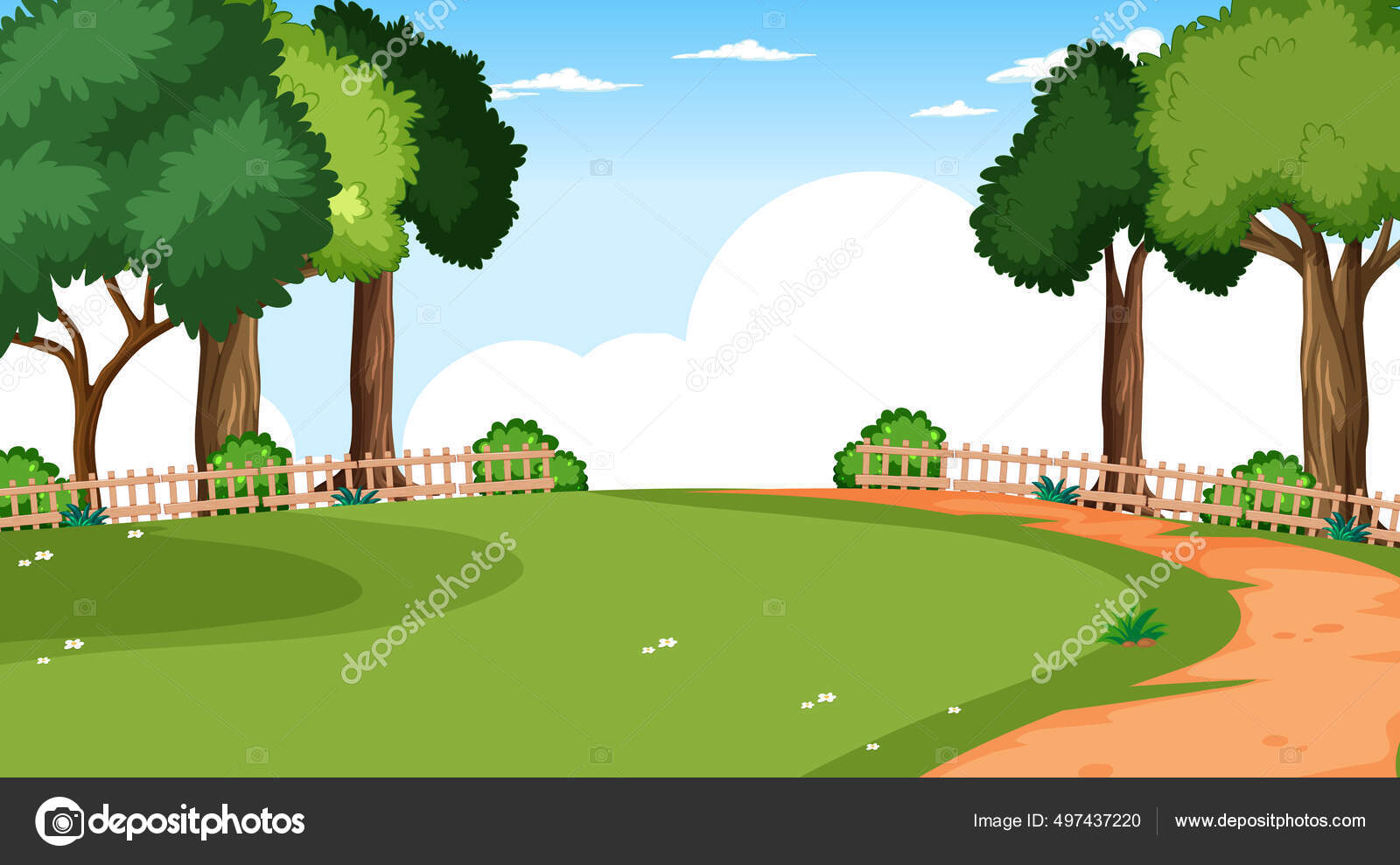 Blank Nature Park Landscape Daytime Scene Pathway Meadow Illustration Stock Vector Image by ...