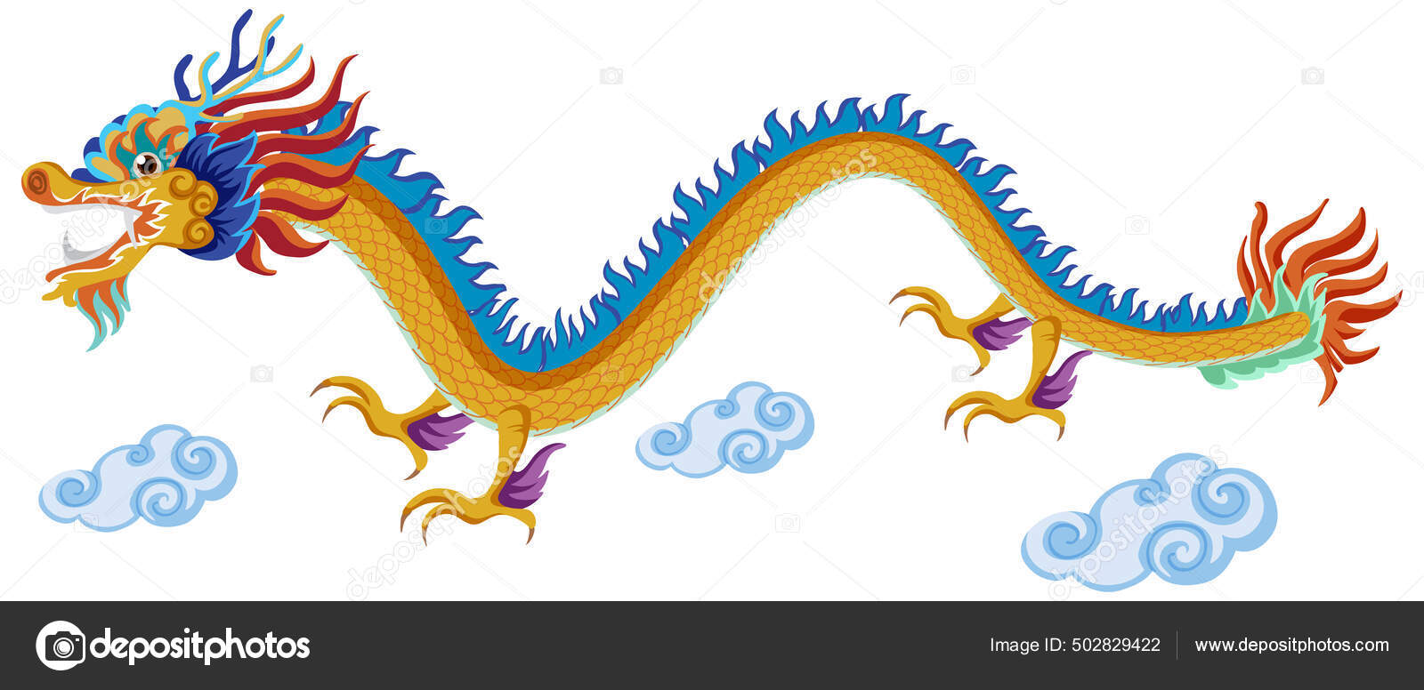 Naga Cina Terbang Atas Awan Terisolasi Pada Ilustrasi Latar Belakang ...