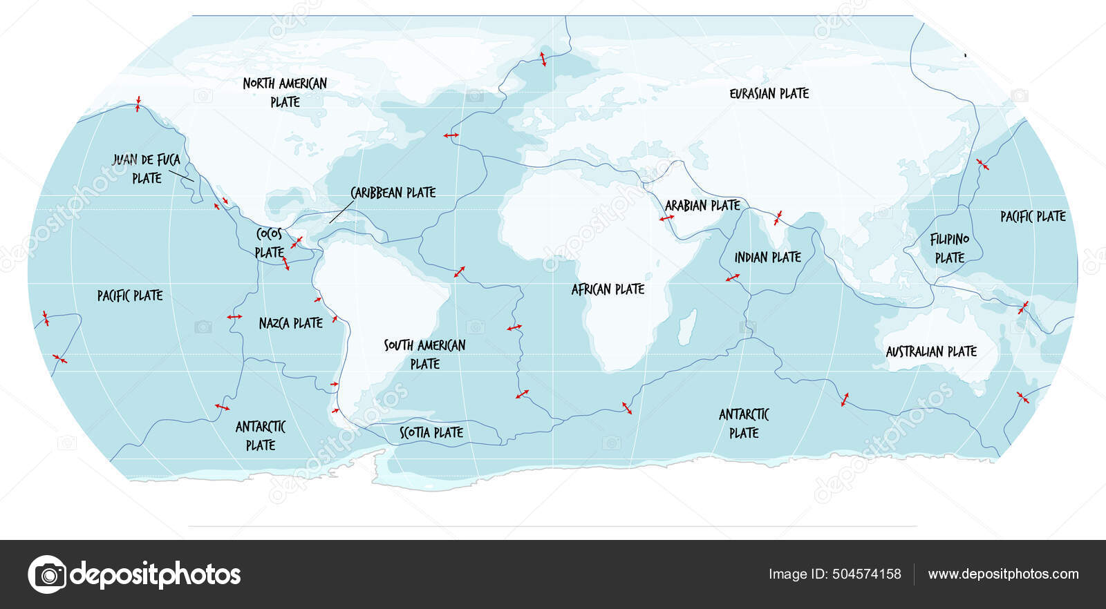 World Map Showing Tectonic Plates Boundaries Illustration Stock Vector ...