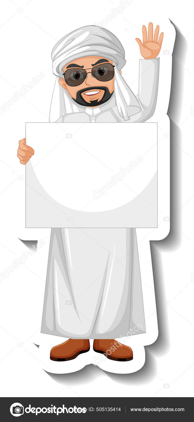 Orang Arab Stiker Memegang Papan Kosong Pada Ilustrasi Latar Belakang ...