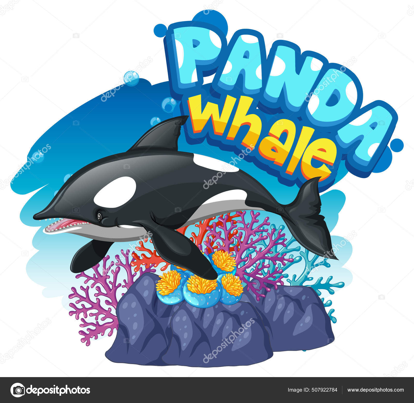 Orca Killer Whale Cartoon Character Panda Whale Font Banner Isolated ...