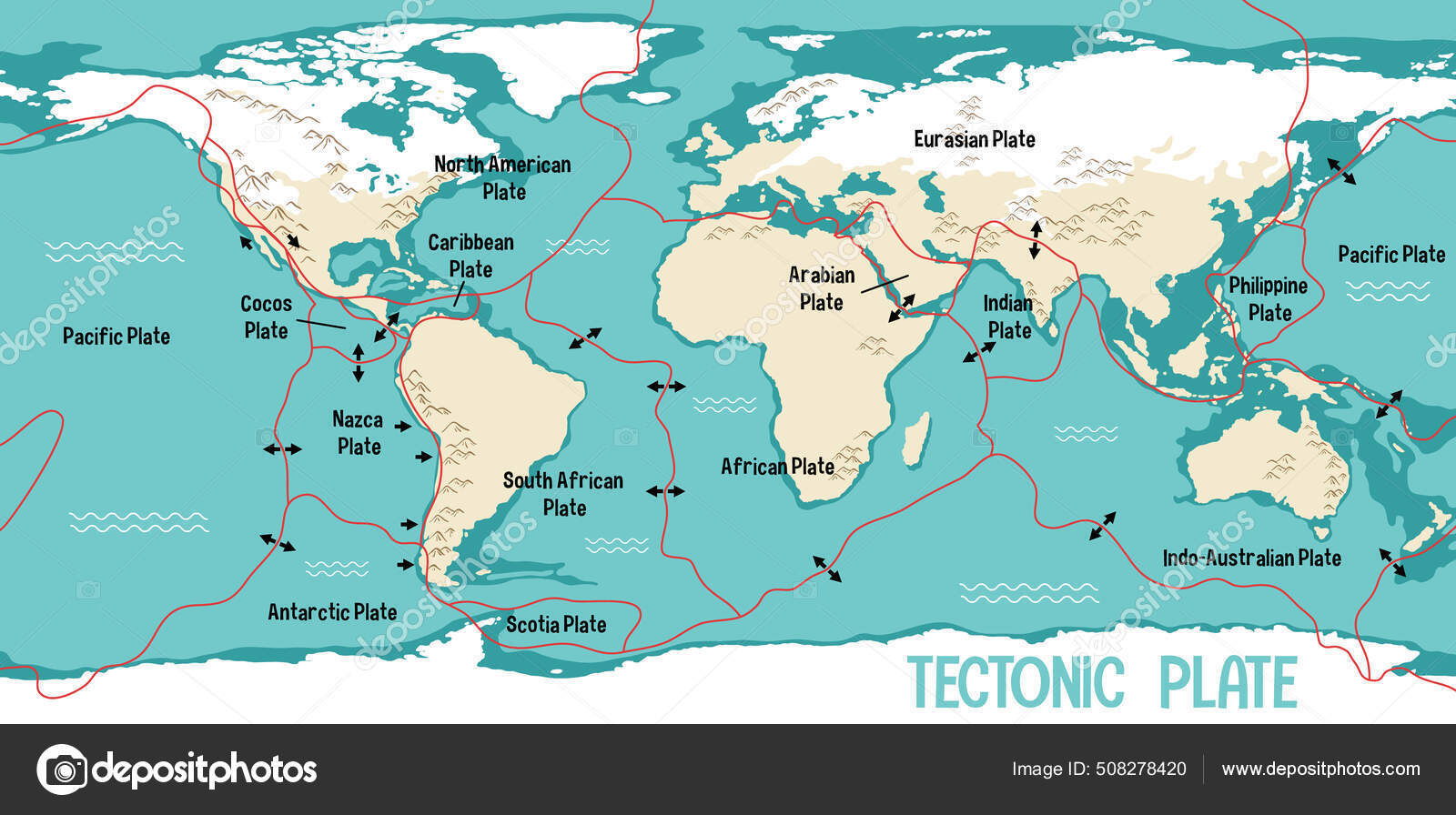 World Map Showing Tectonic Plates Boundaries Illustration Stock Vector ...