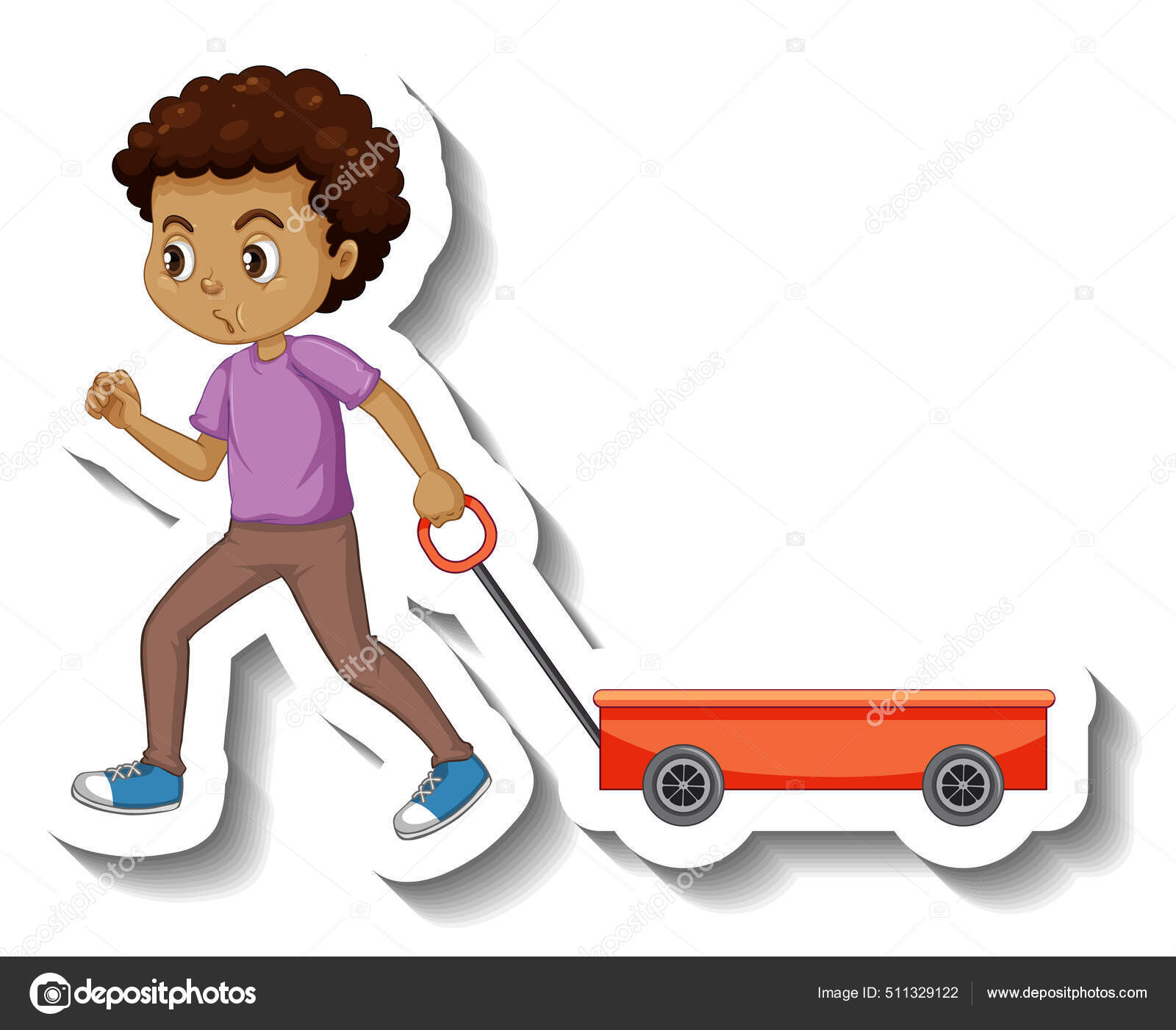 Boy Pulling Red Wagon White Background Illustration Stock Illustration ...
