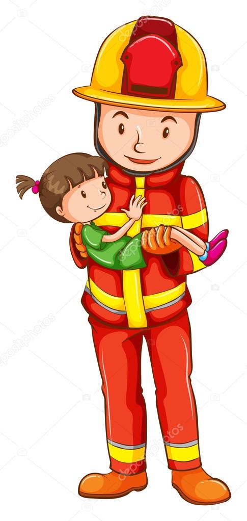 A drawing of a fireman rescuing a young girl Stock Vector by ...