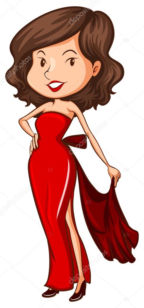 Un bosquejo de una señora con un vestido formal rojo — Vector de stock ...