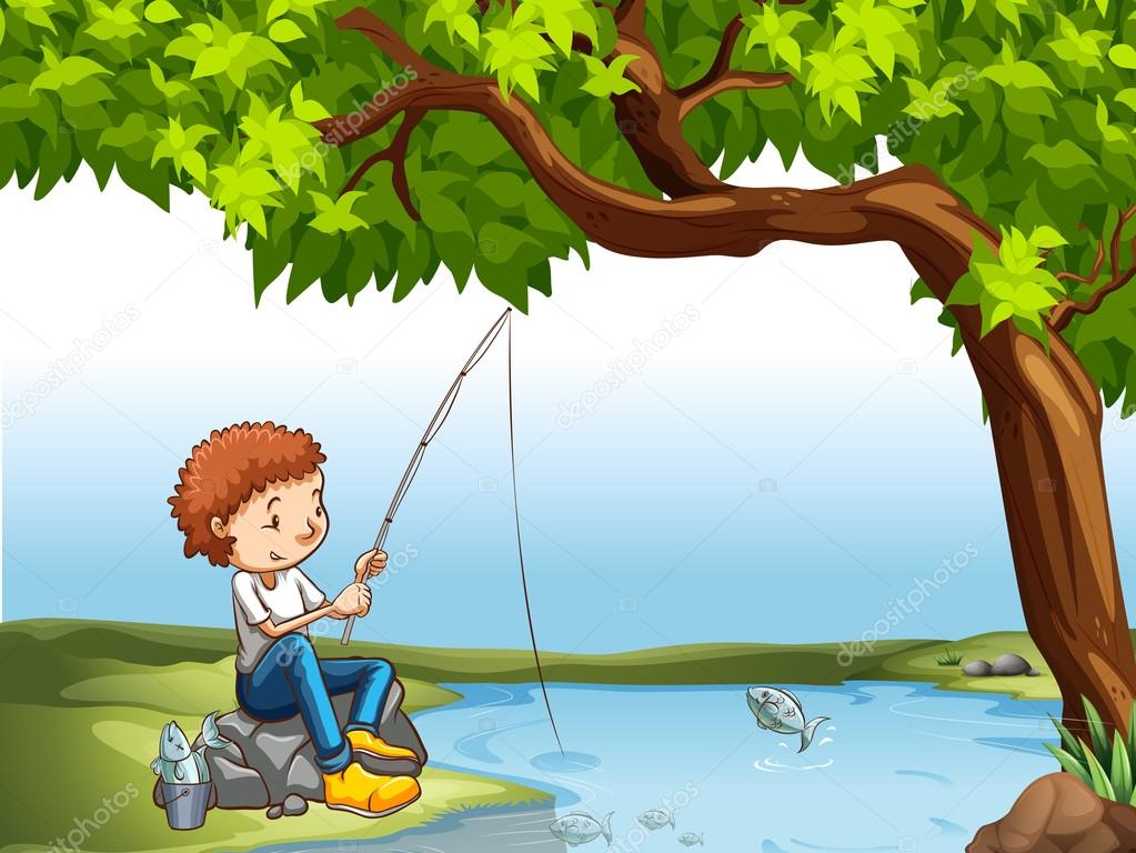 Boy at the river Stock Vector by ©blueringmedia 67675097