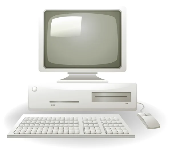 Retro personal computer with system unit large monitor keyboard and mouse vector graphic ...