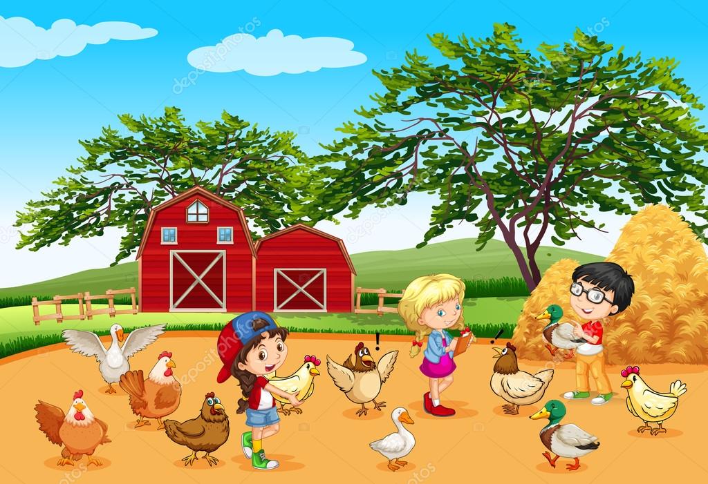 Children feeding animals in the farm Stock Vector by ©blueringmedia ...