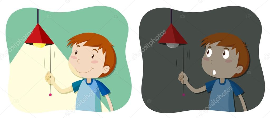 Chico sintonizando la luz encendida y apagada Vector de stock por ...