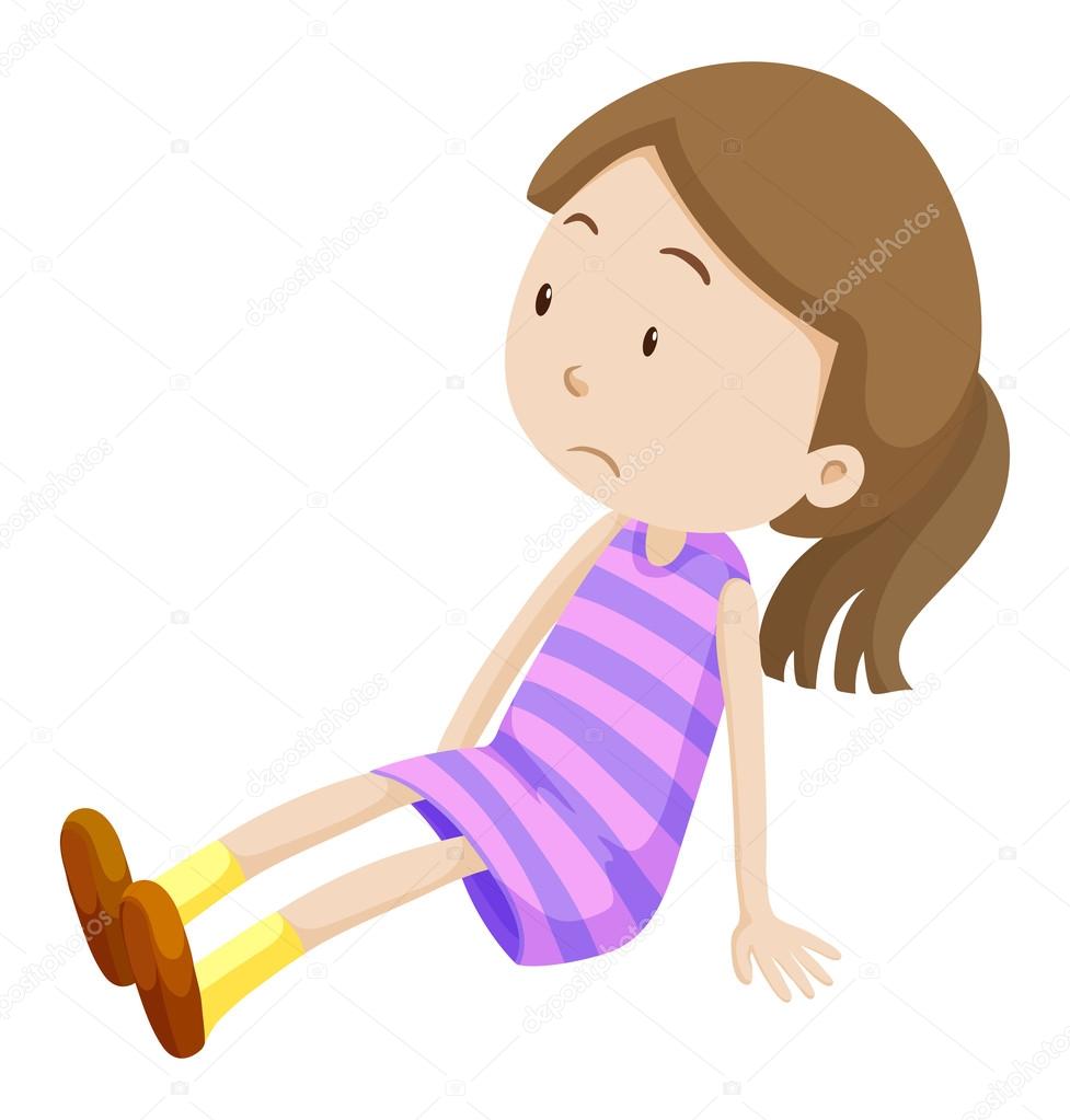 Sad Little Girl Outline