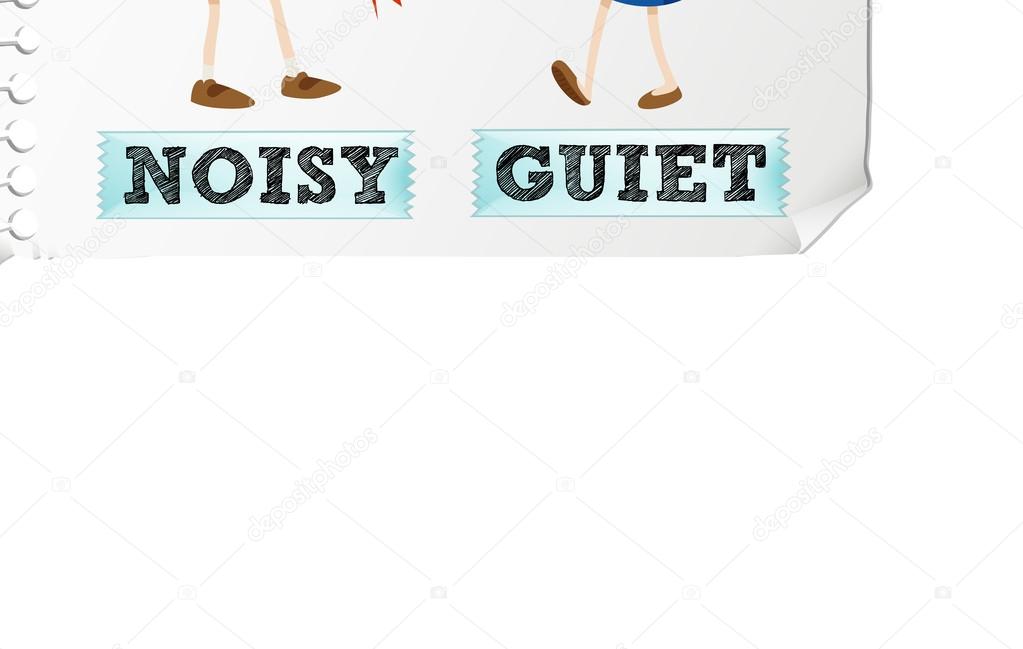 Opposite Adjectives Noisy Quiet Illustration Stock Vector