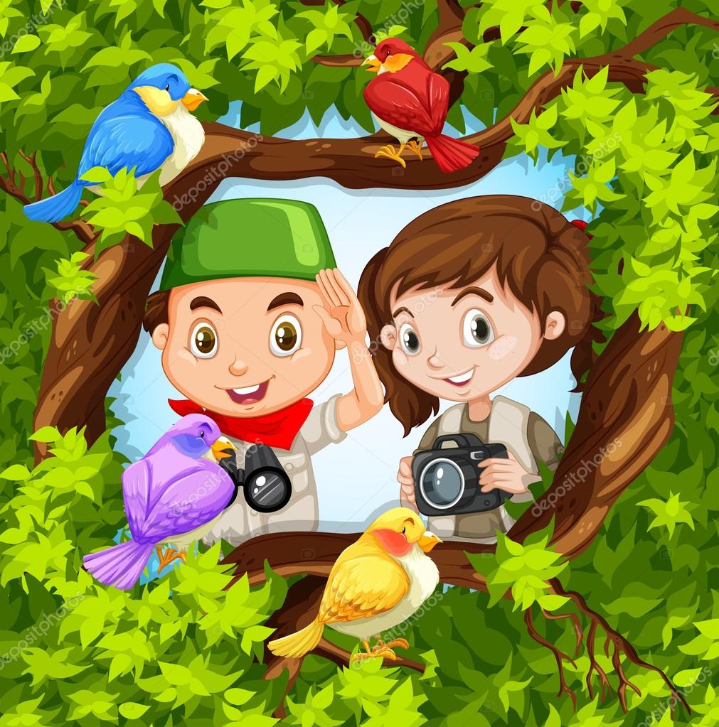 Bird watching with boy and girl Stock Vector Image by ©blueringmedia ...