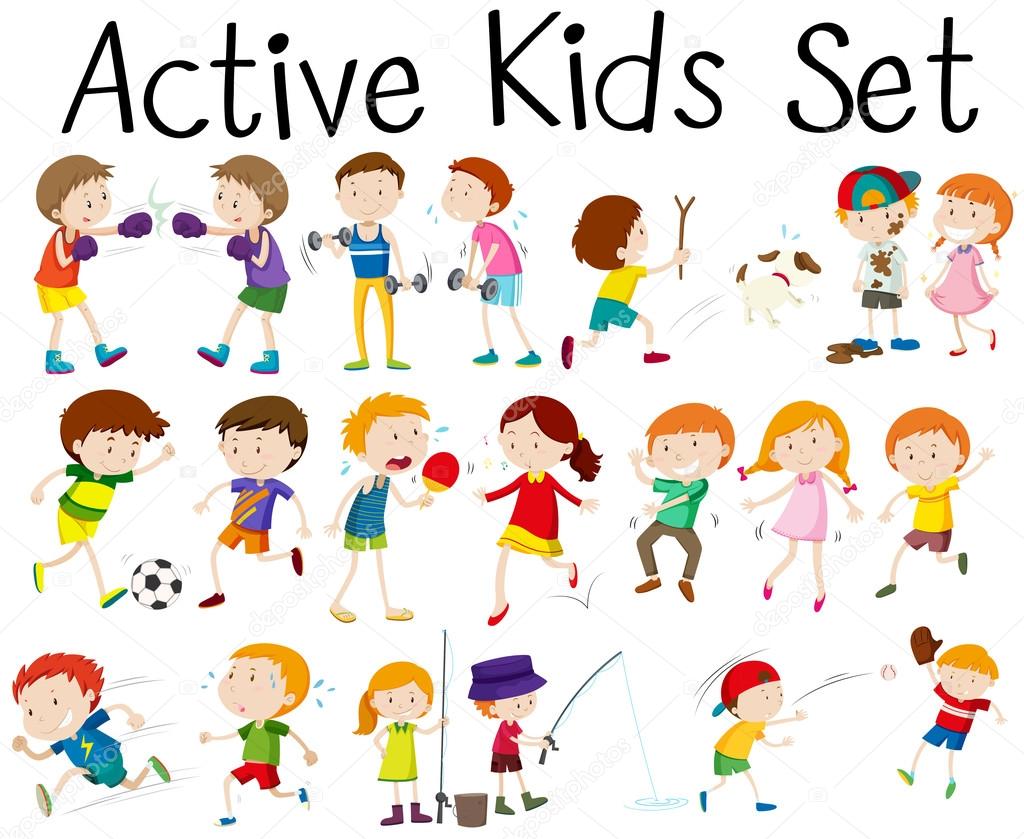 Set of children doing different activities — Stock Vector ... Set of children doing different activities — Stock Vector ...