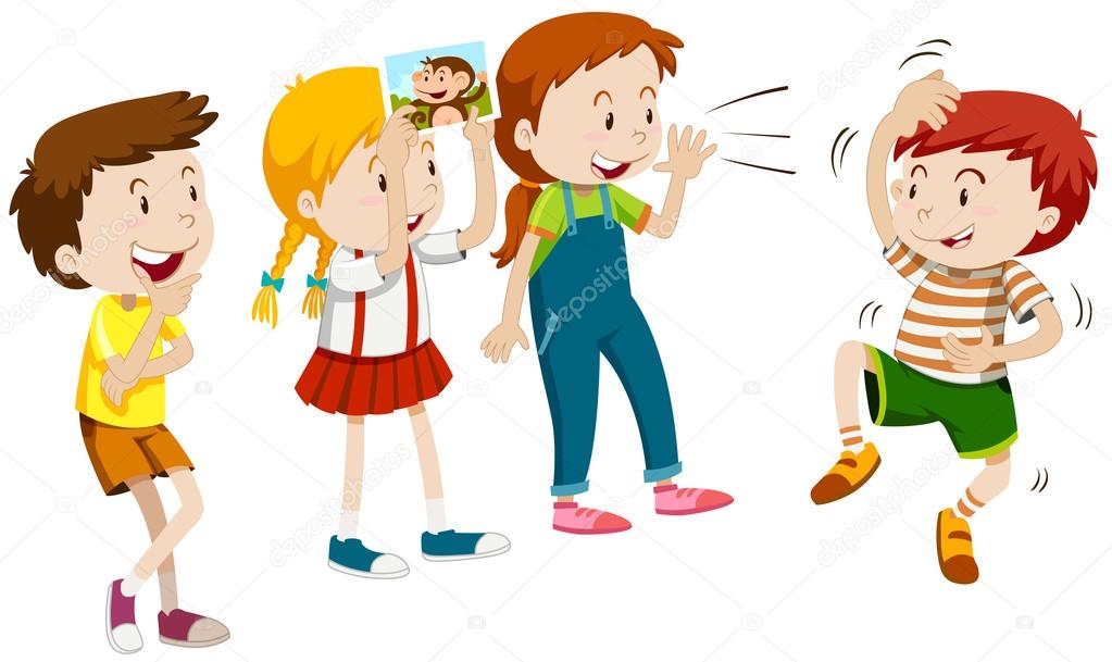 아이 들 노는 친구 들과 원숭이 — 스톡 벡터 © blueringmedia #98700746