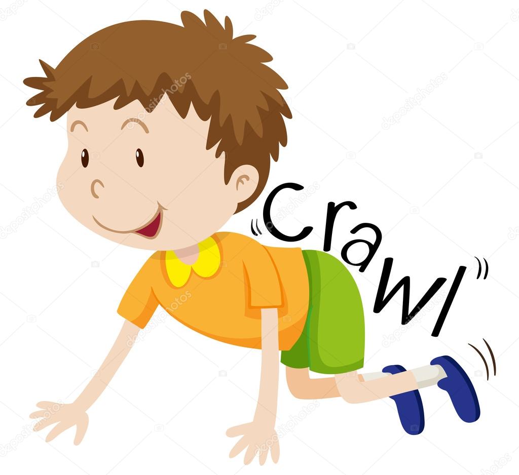 Niño pequeño con camisa amarilla arrastrándose vector, gráfico ...