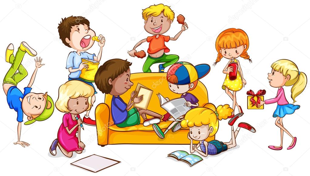 Niños y niñas haciendo diferentes actividades vector, gráfico vectorial ...