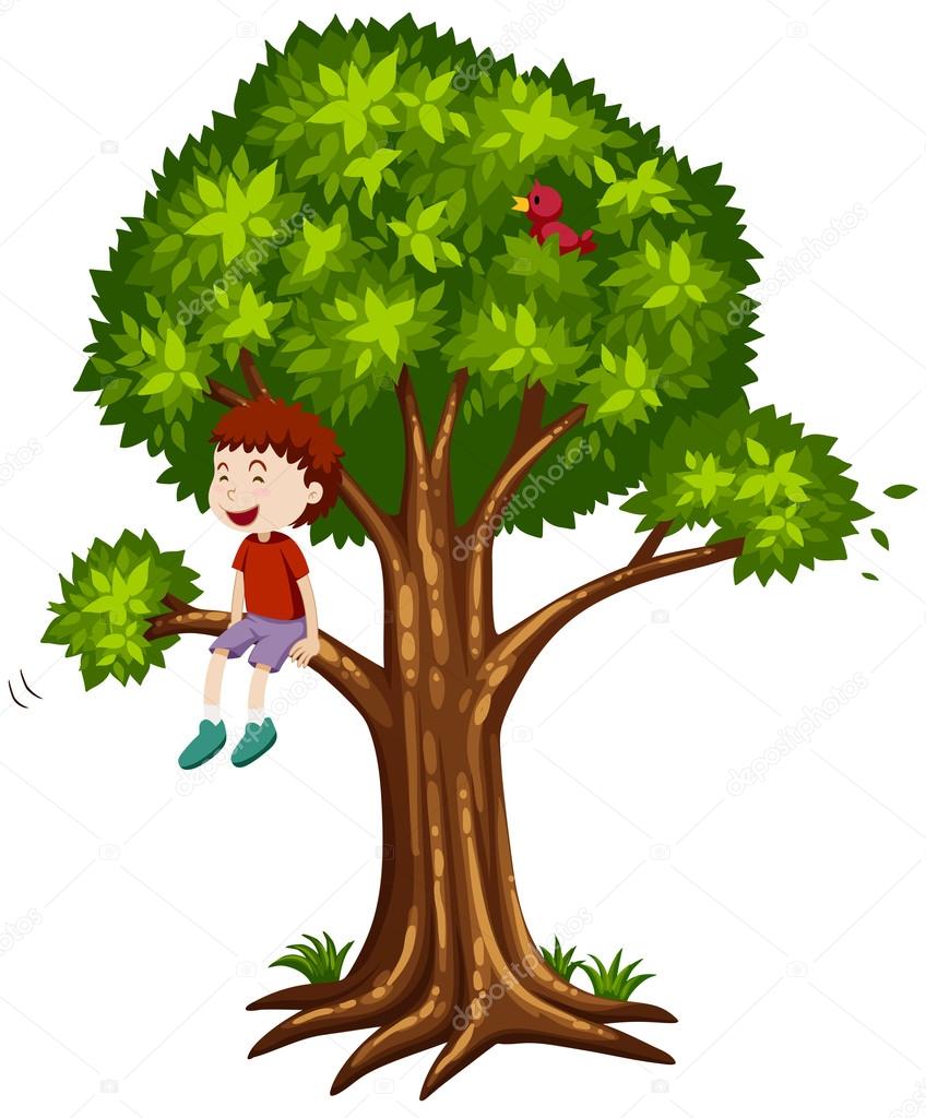 Cartoon Boy Sitting Under Tree