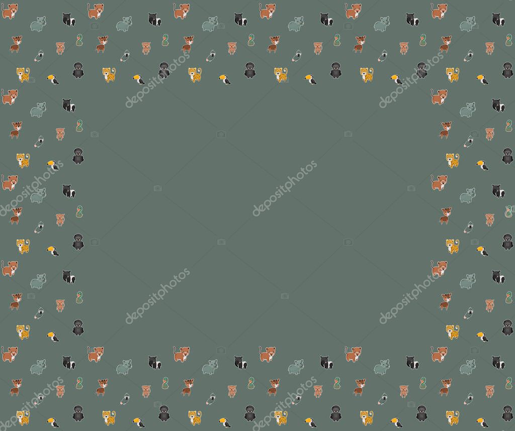 El marco rectangular de dibujos animados rinocerontes bebé, gorilas ...