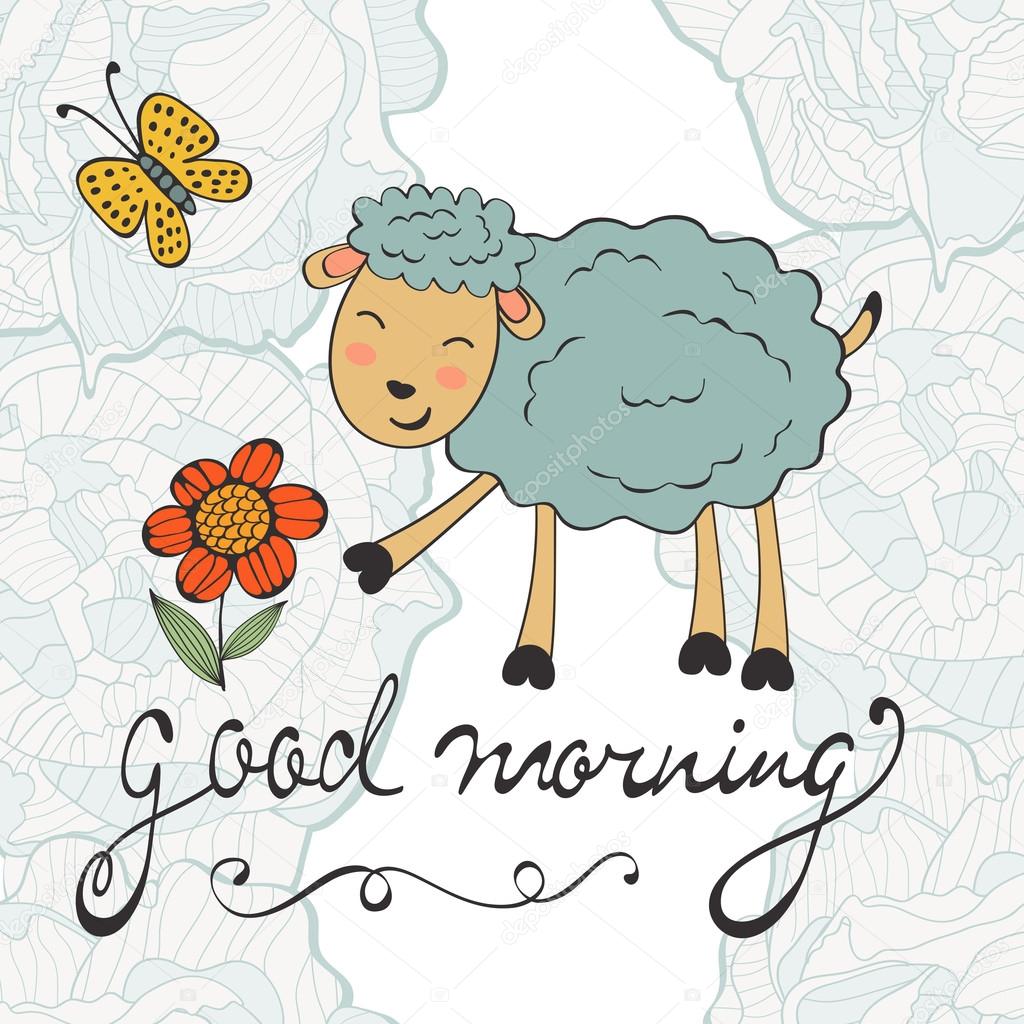 Good morning. Cute card with smiling sheep Stock Vector by ©Japanez ...
