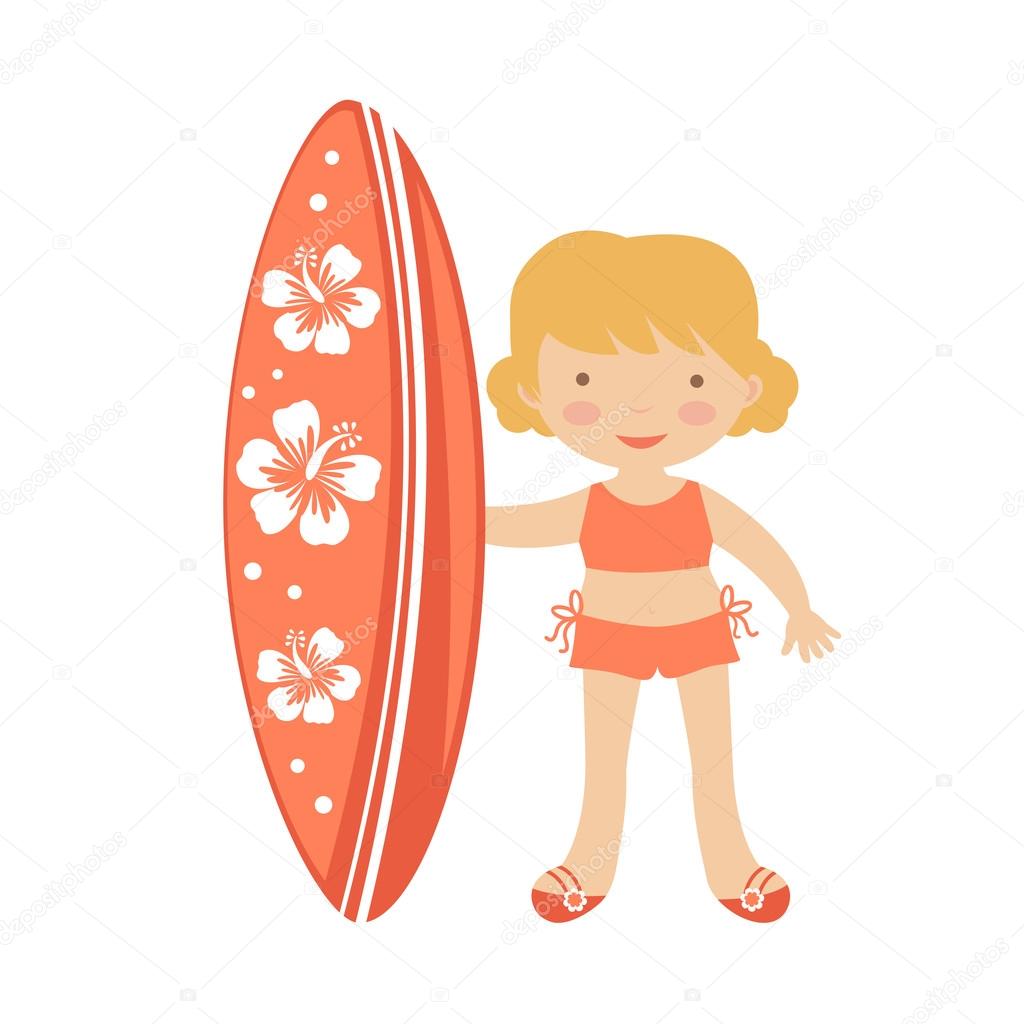 Cute little girl surfing — Stock Vector © Japanez #84775900