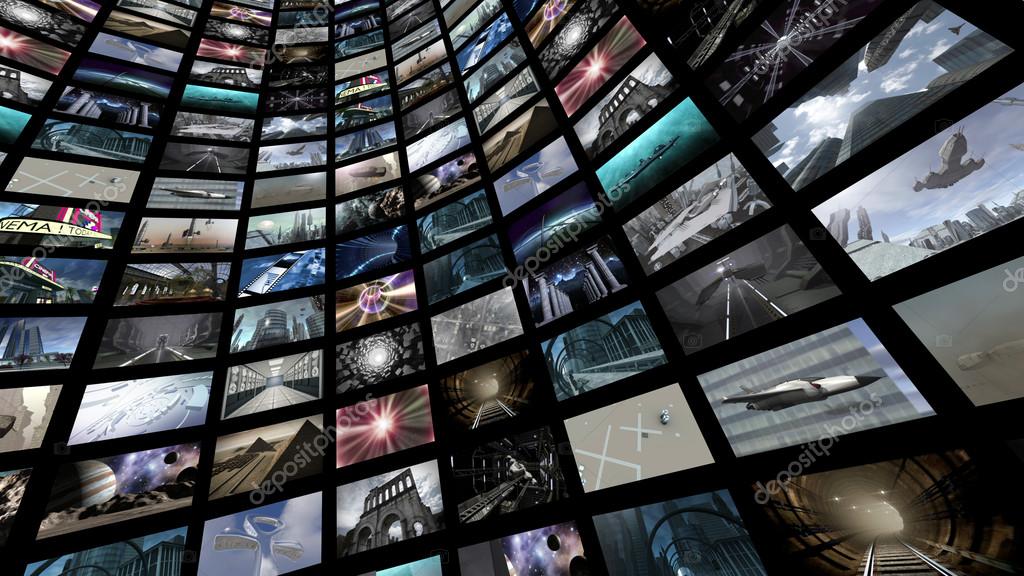 Video wall with many screen images — Stock Photo © fredmantel #86536796