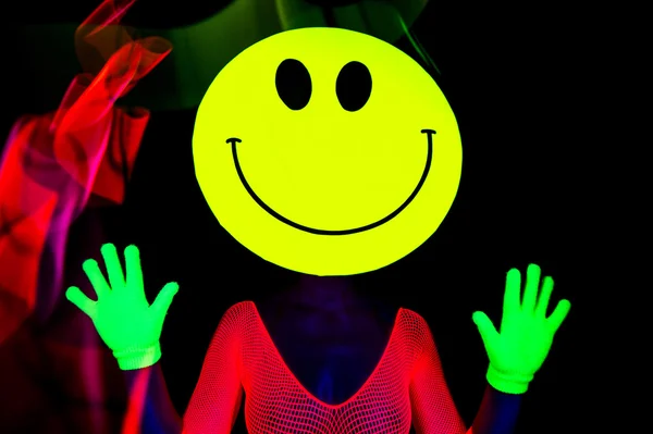 Sexy acid smiley rave dancer — Stock Photo © dubassy #75945381