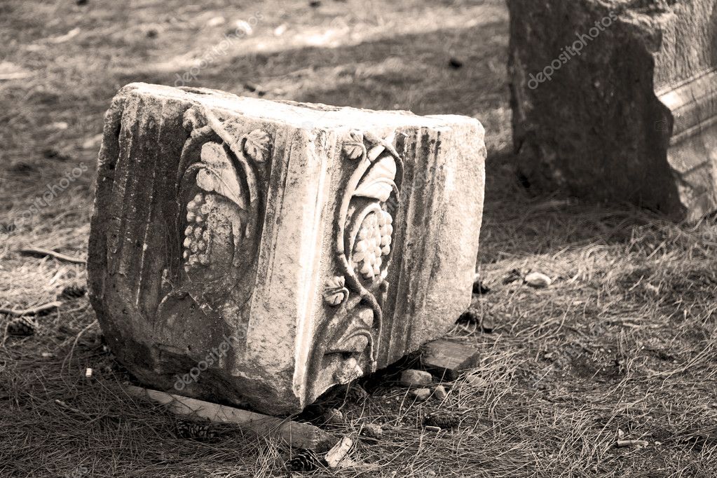 Old ruined column and destroyed stone in phaselis temple turkey — Stock ...