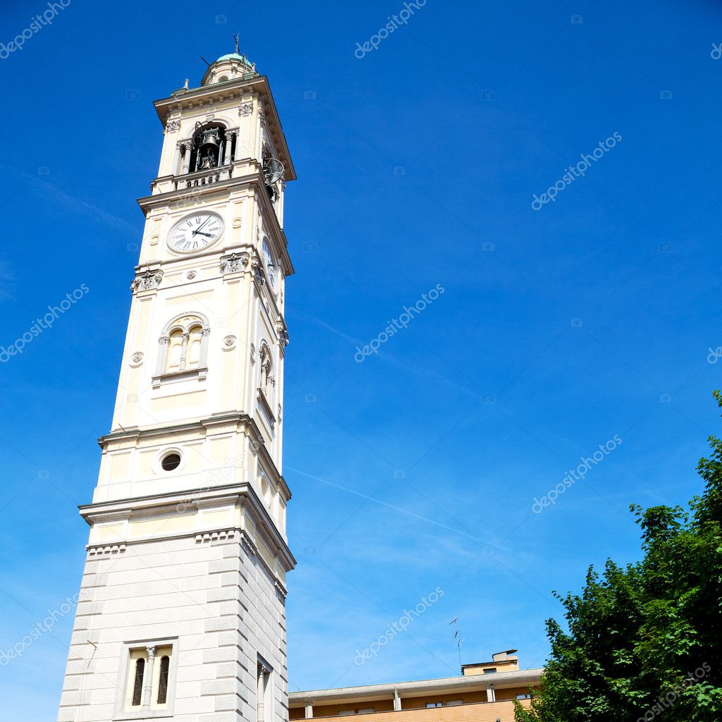 Building clock tower in italy europe old stone and bell — Stock Photo ...