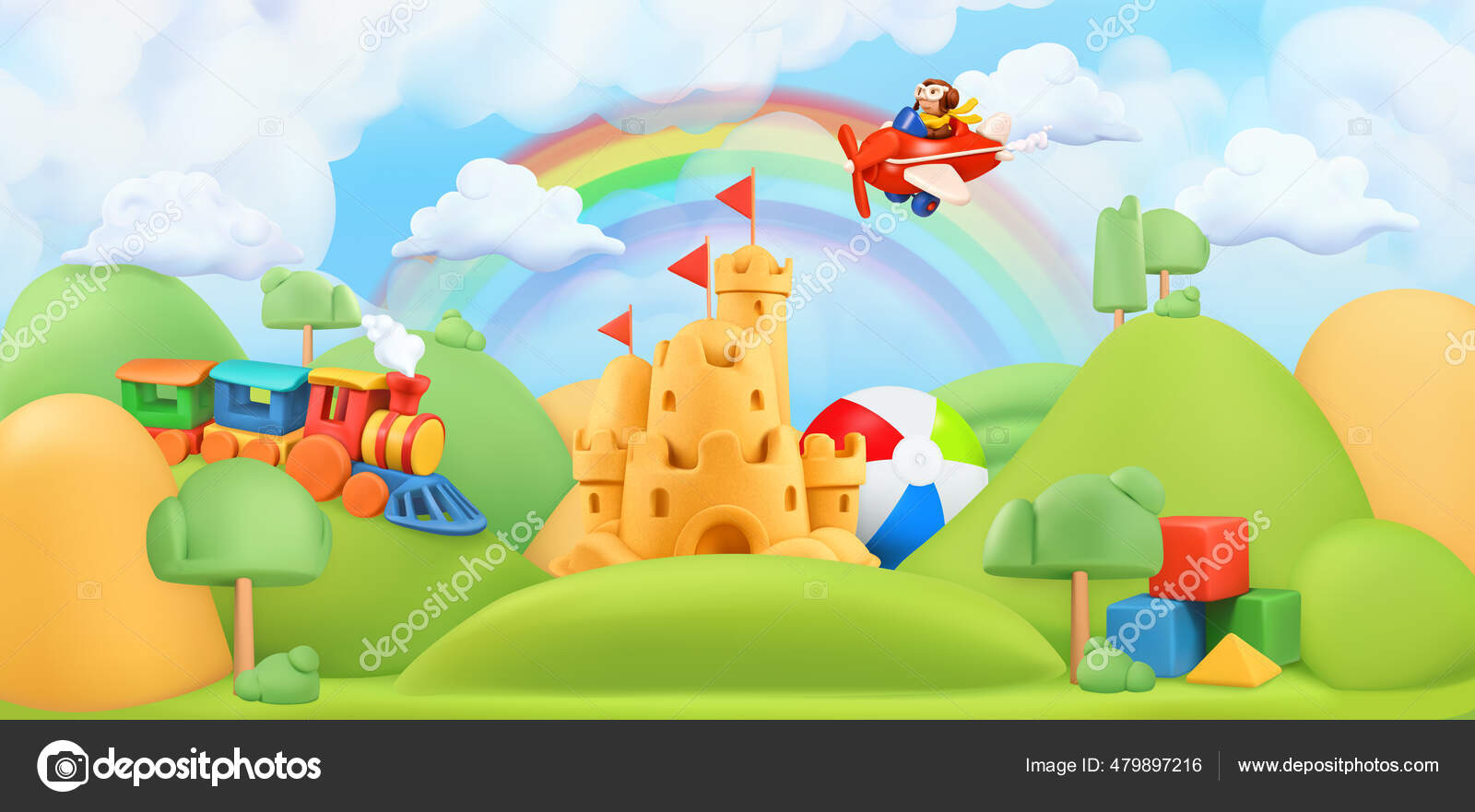 Kids Toys Landscape Vector Background Plasticine Art Illustration Stock ...
