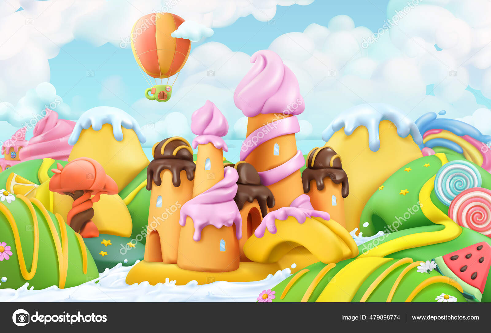 Sweet Candy Land Vector Cartoon Background Plasticine Art Illustration ...