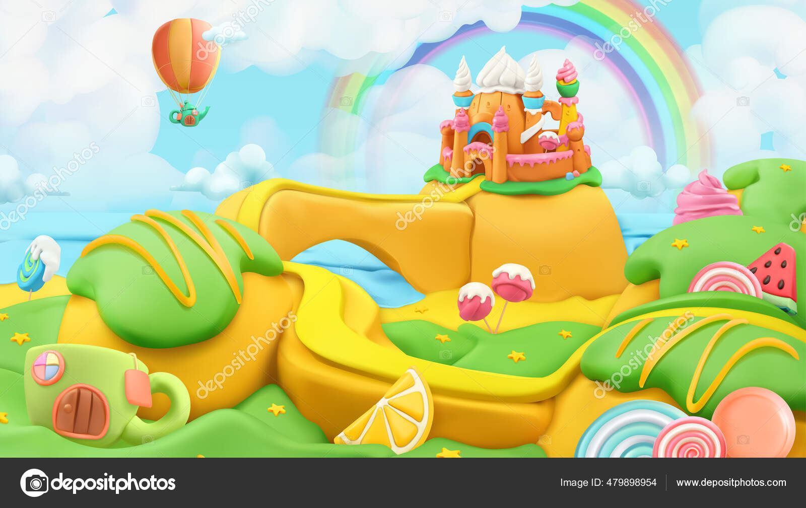 Sweet Candy Landscape Vector Background Plasticine Art Illustration ...